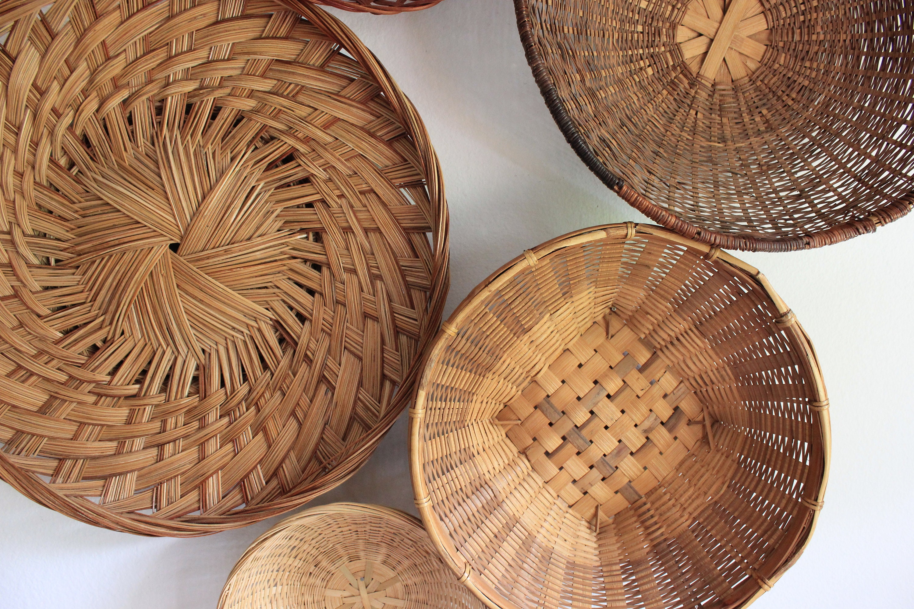 Beautiful Bohemian Basket Grouping Set of 7 Rattan Woven Wall Art