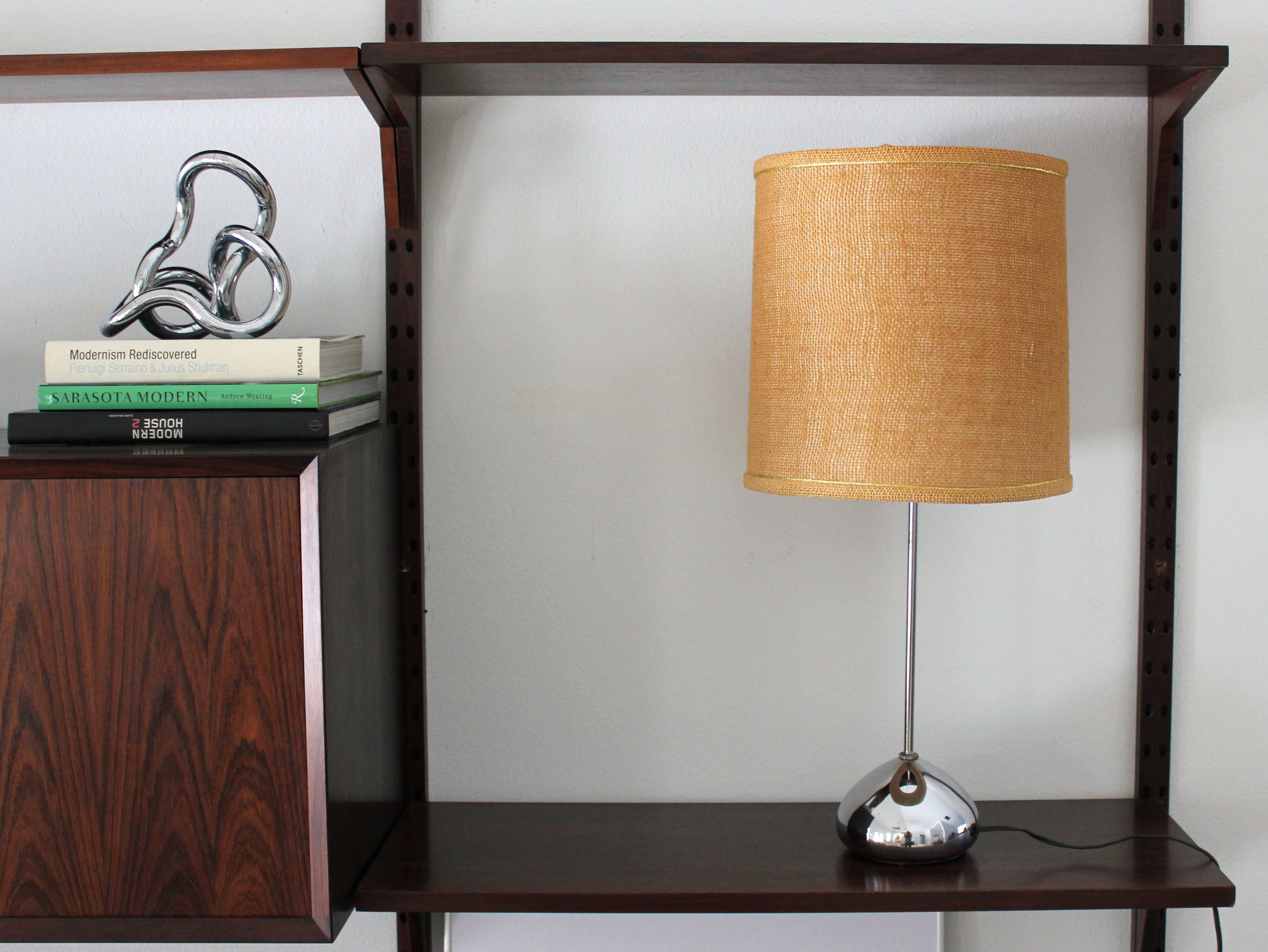 Vintage Modern Chrome and Woven Jute Table Lamp