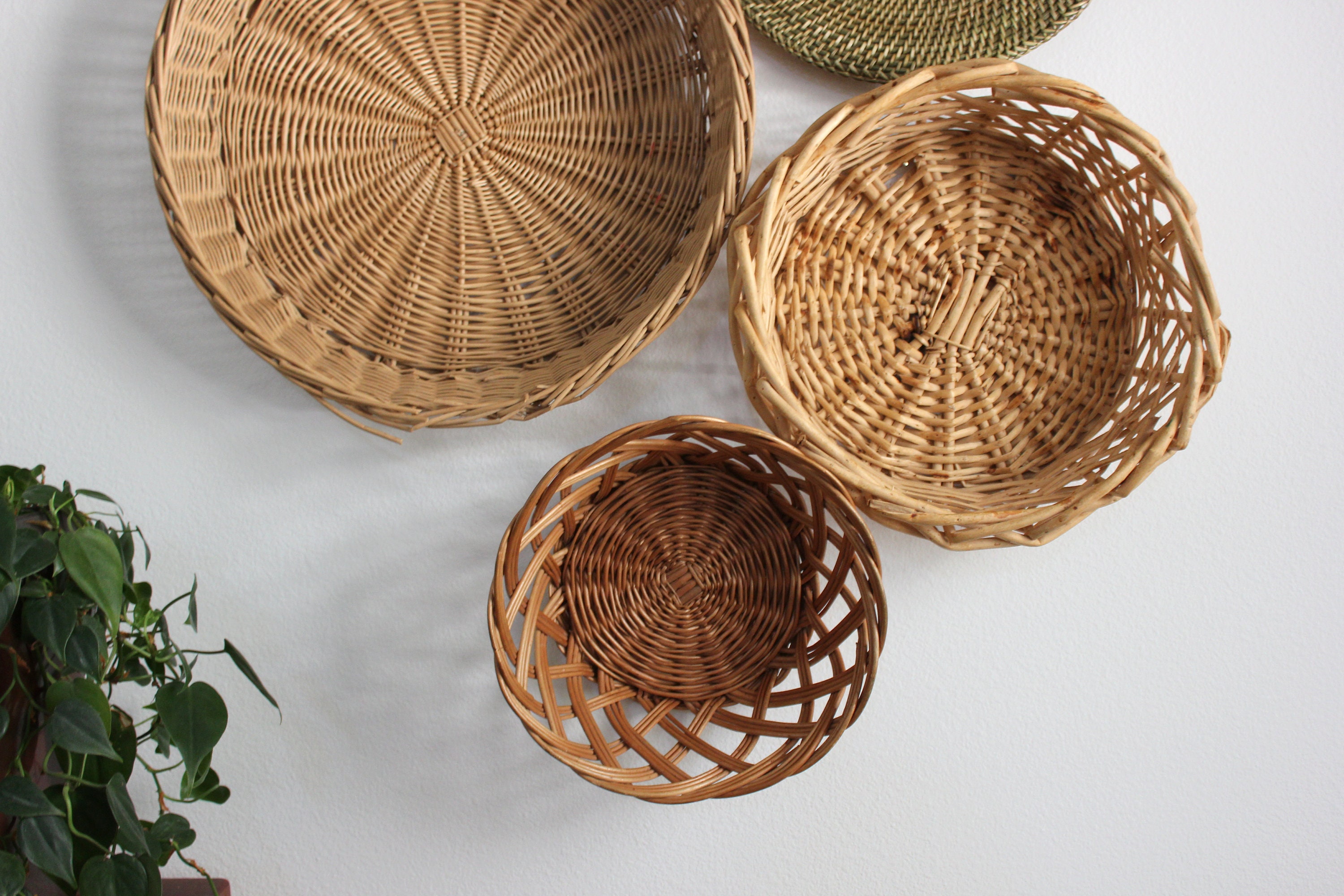 Beautiful Bohemian Basket Grouping Set of 7 Rattan Woven Wall Art