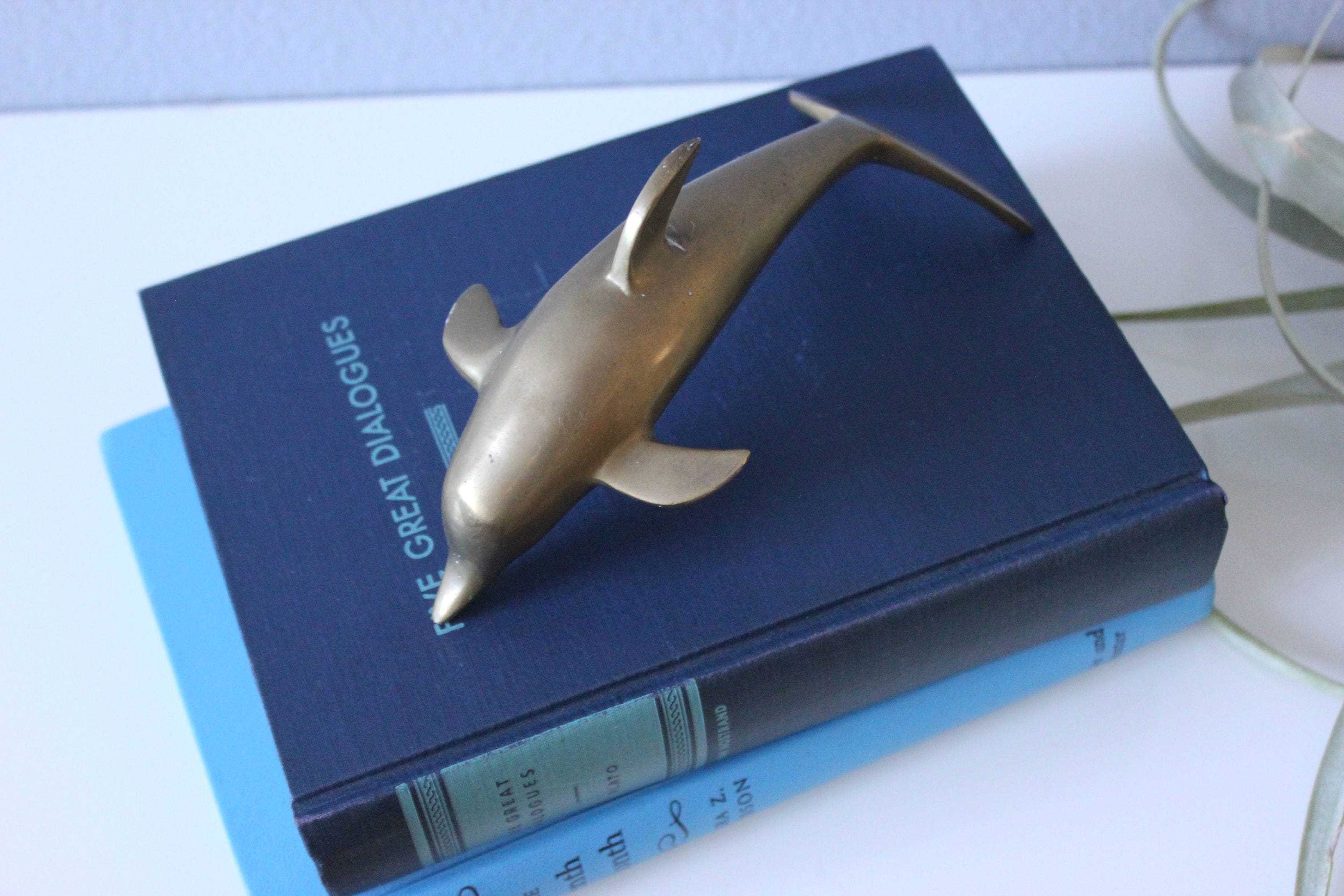 Vintage Solid Brass Dolphin Paperweight