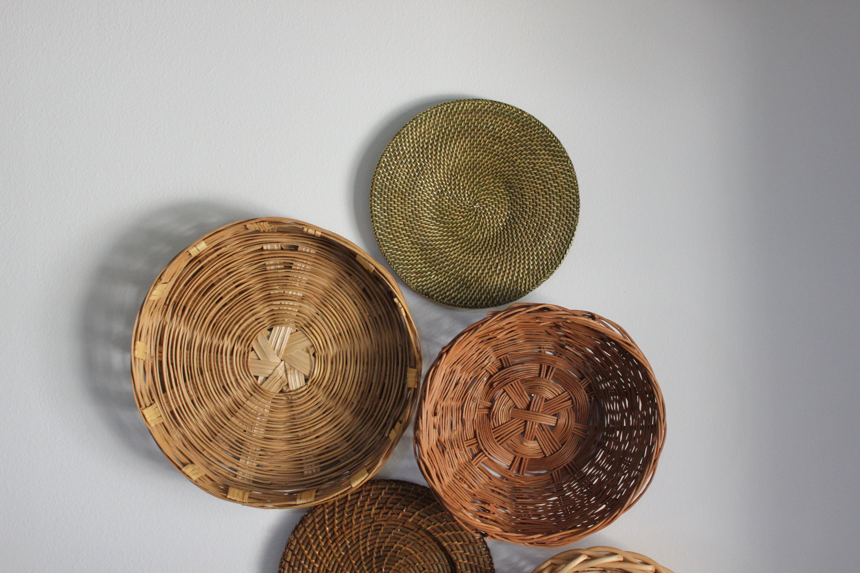 Beautiful Bohemian Basket Grouping Set of 7 Rattan Woven Wall Art