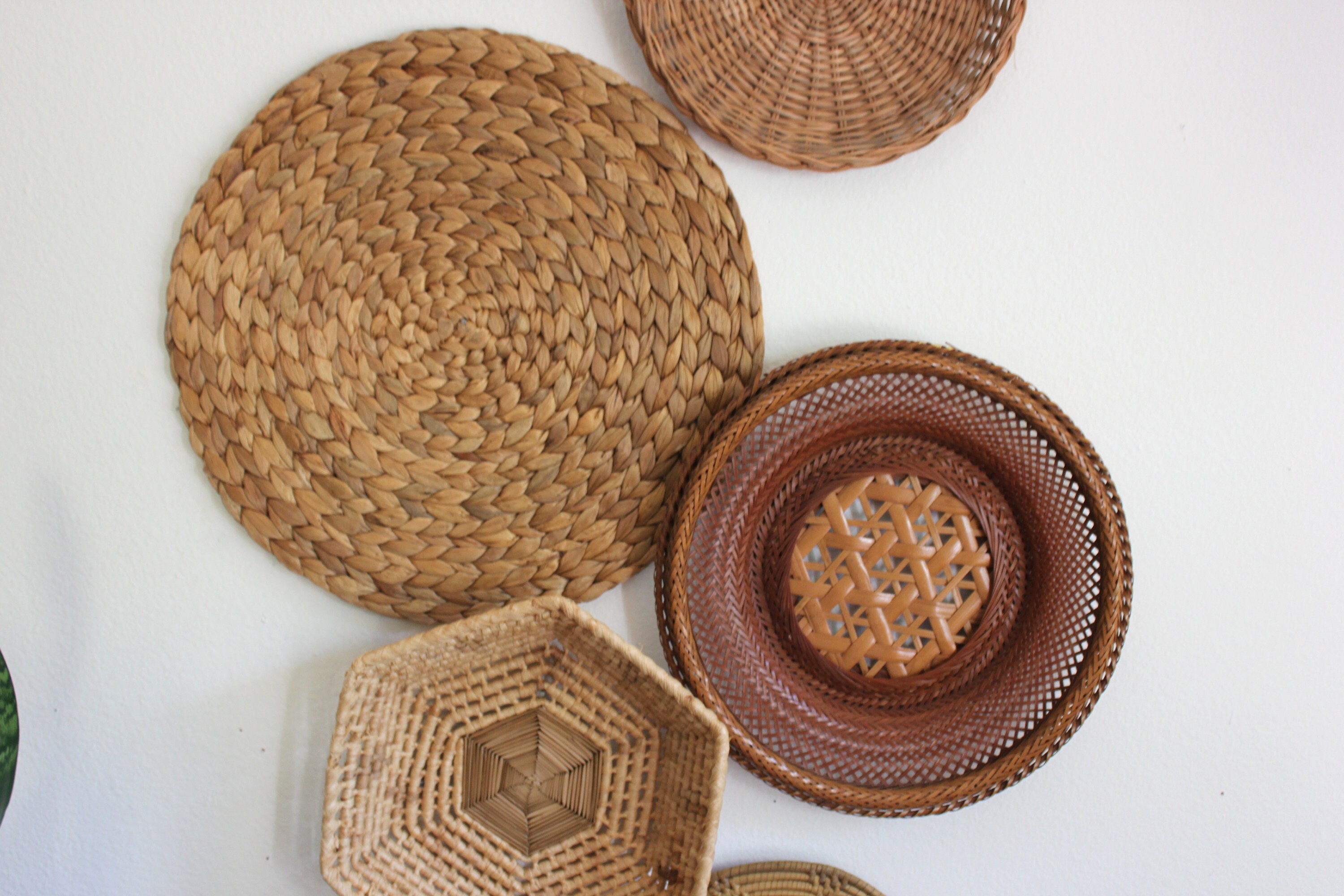 Beautiful Bohemian Basket Grouping Set of 7 Rattan Wall Art