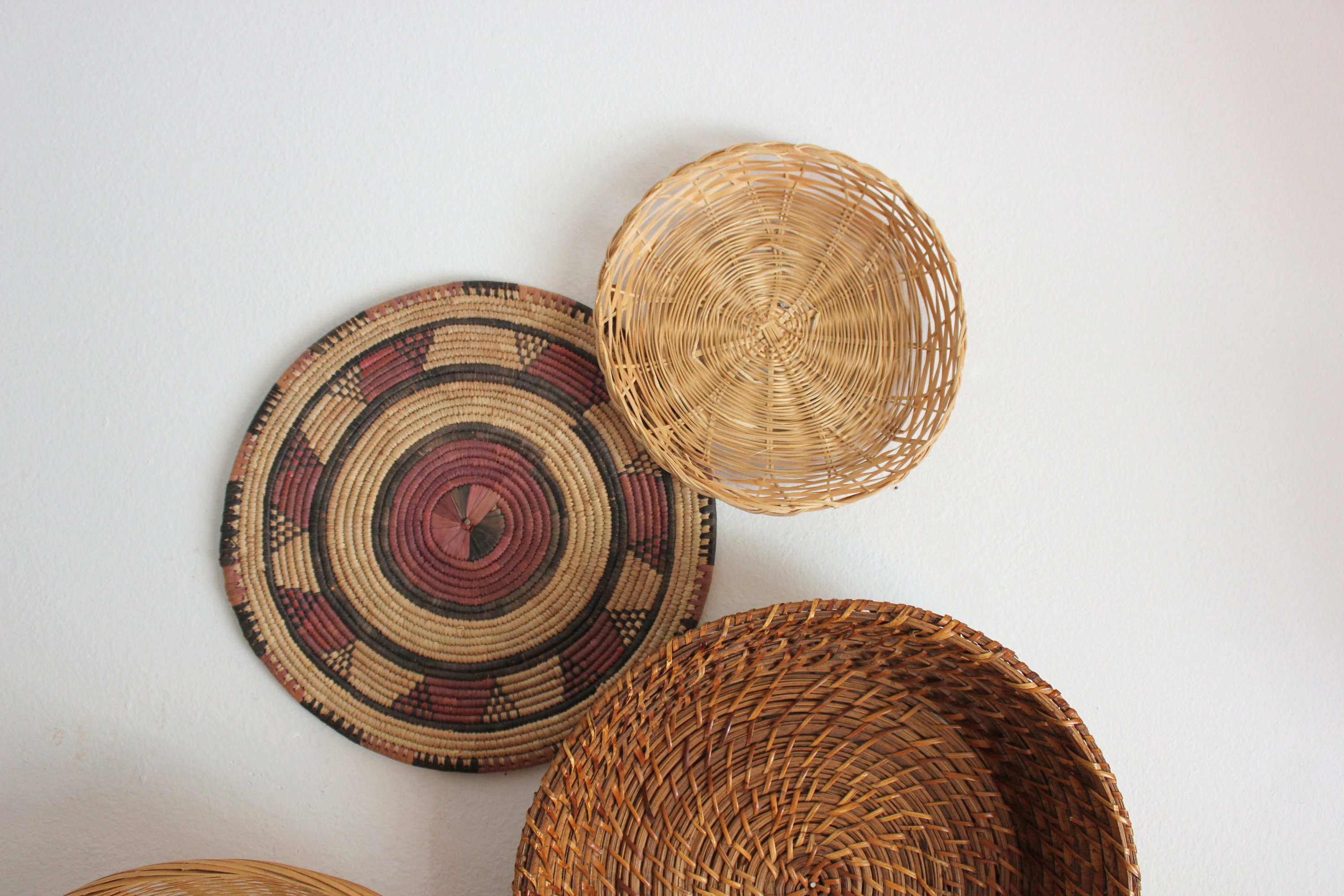 Beautiful Bohemian Basket Grouping Set of 7 Rattan Woven Wall Art