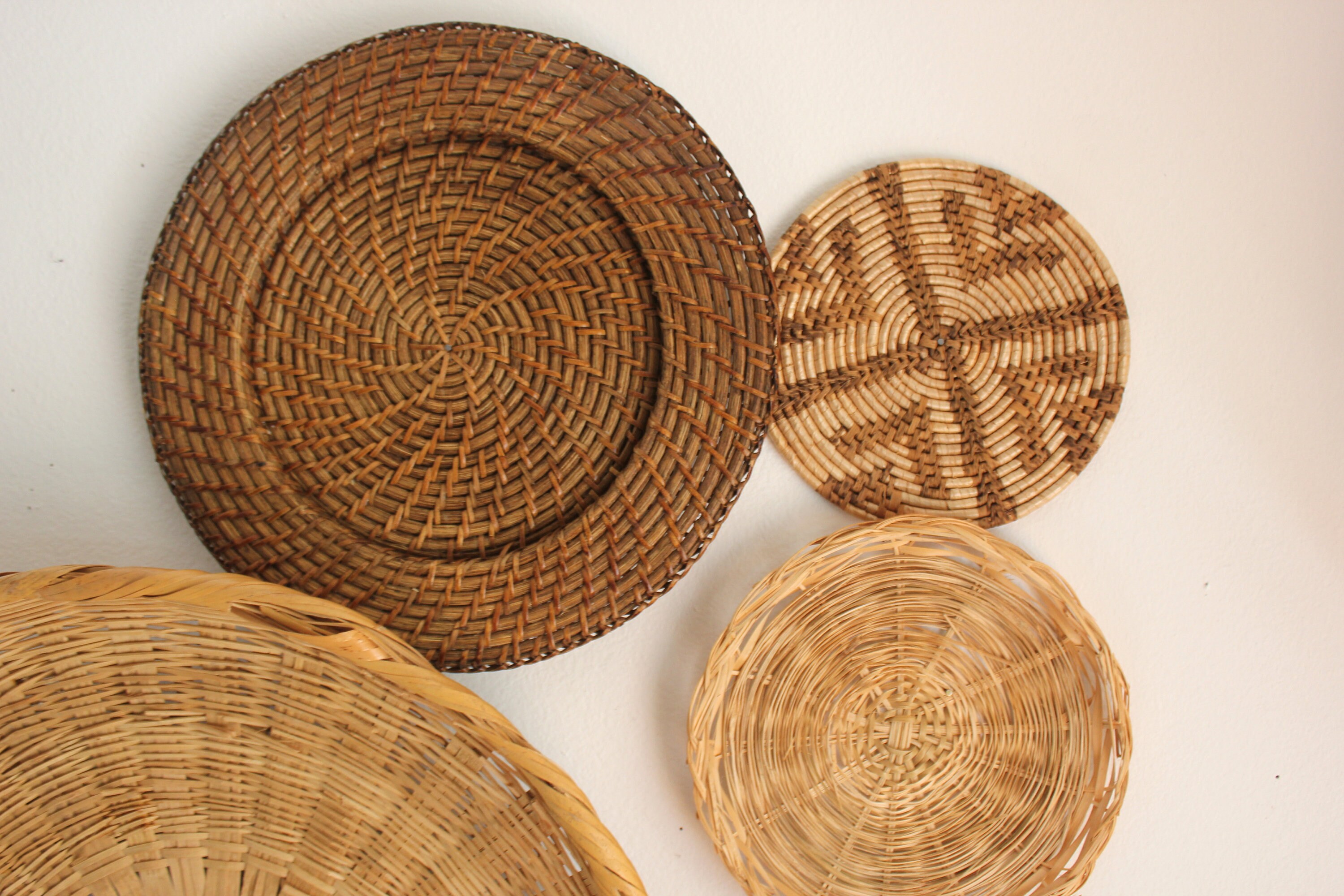 Beautiful Bohemian Basket Grouping Set of 7 Rattan Wall Art