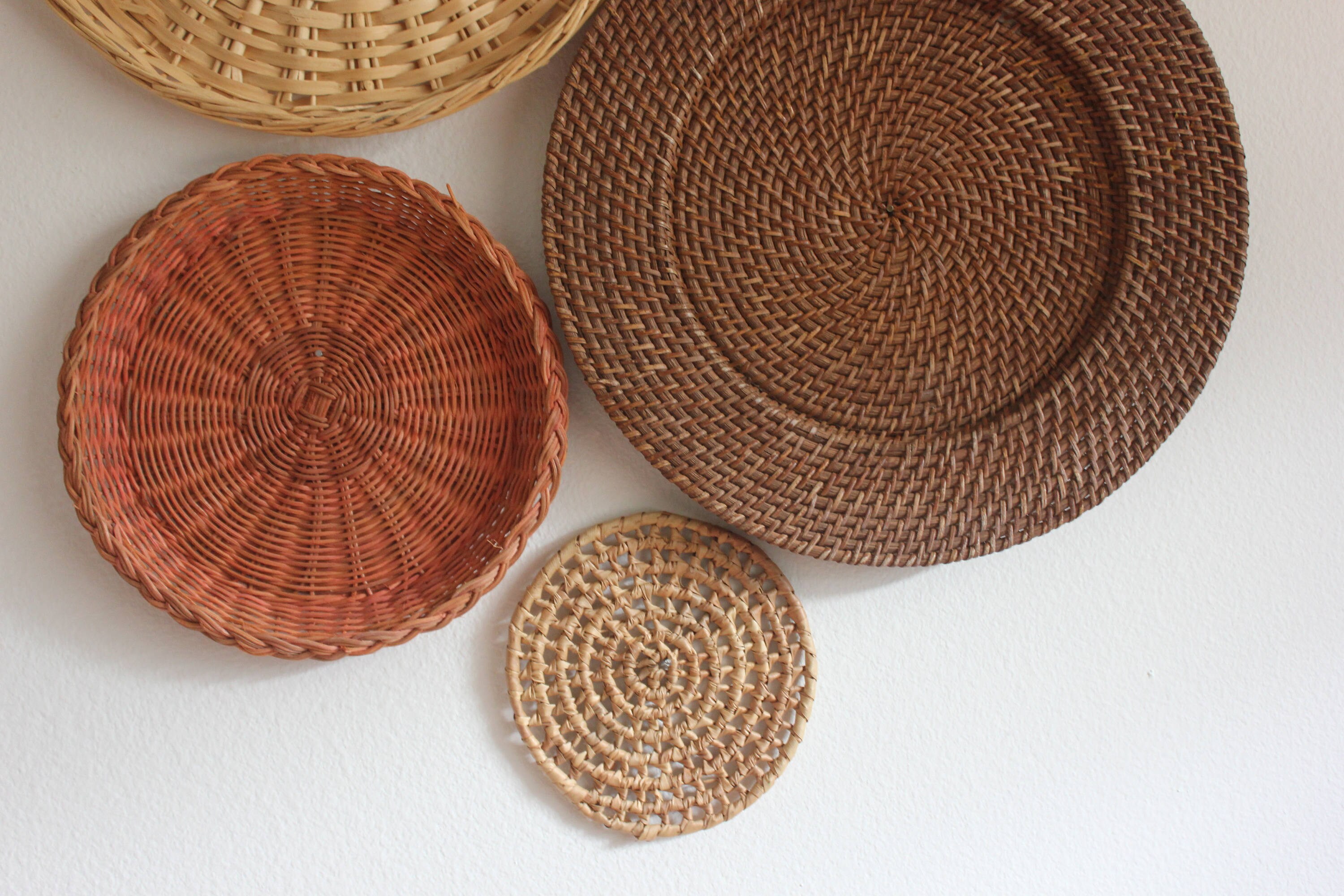 Beautiful Bohemian Basket Grouping Set of 7 Rattan Wall Art