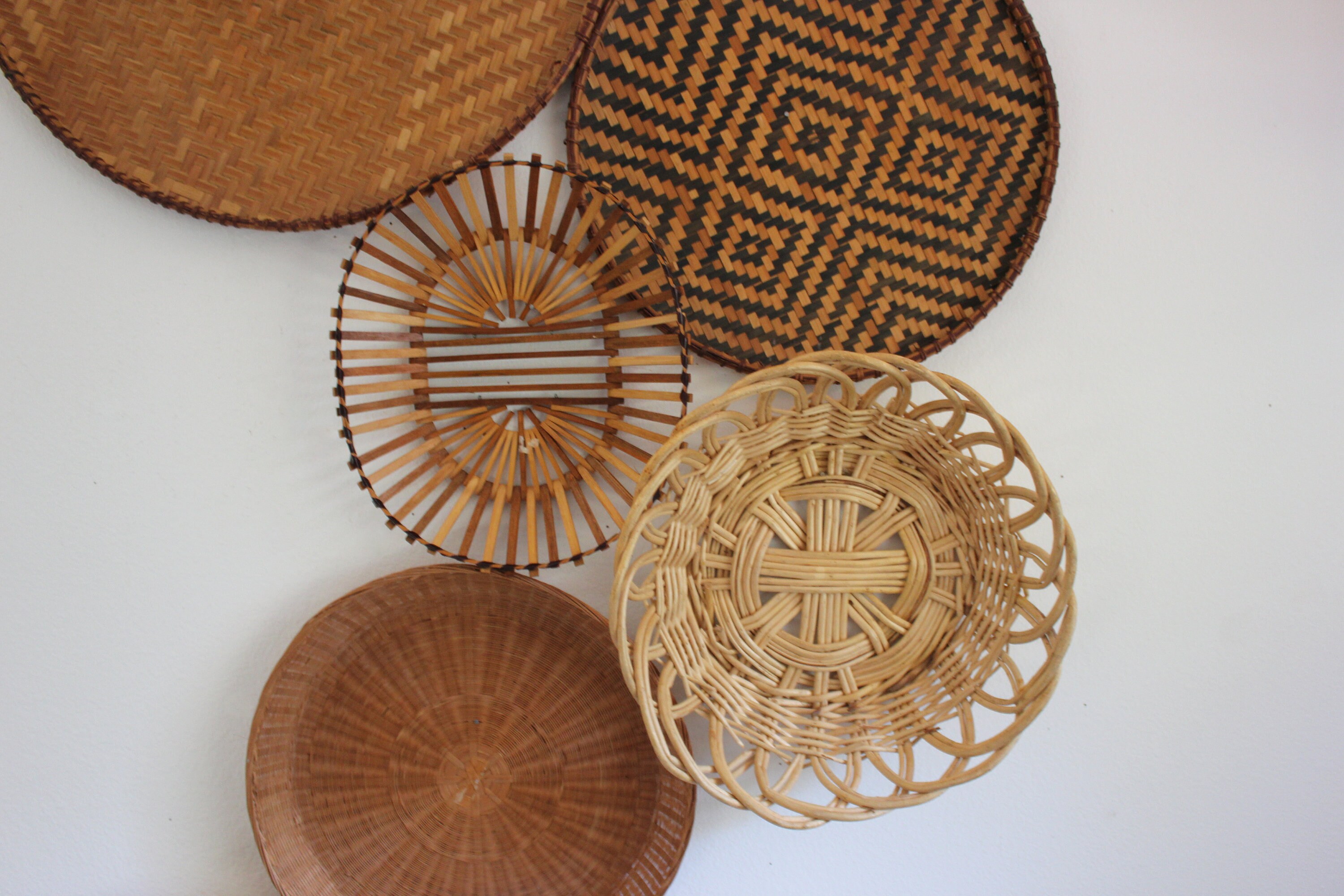 Beautiful Bohemian Basket Grouping Set of 7 Rattan Woven Wall Art