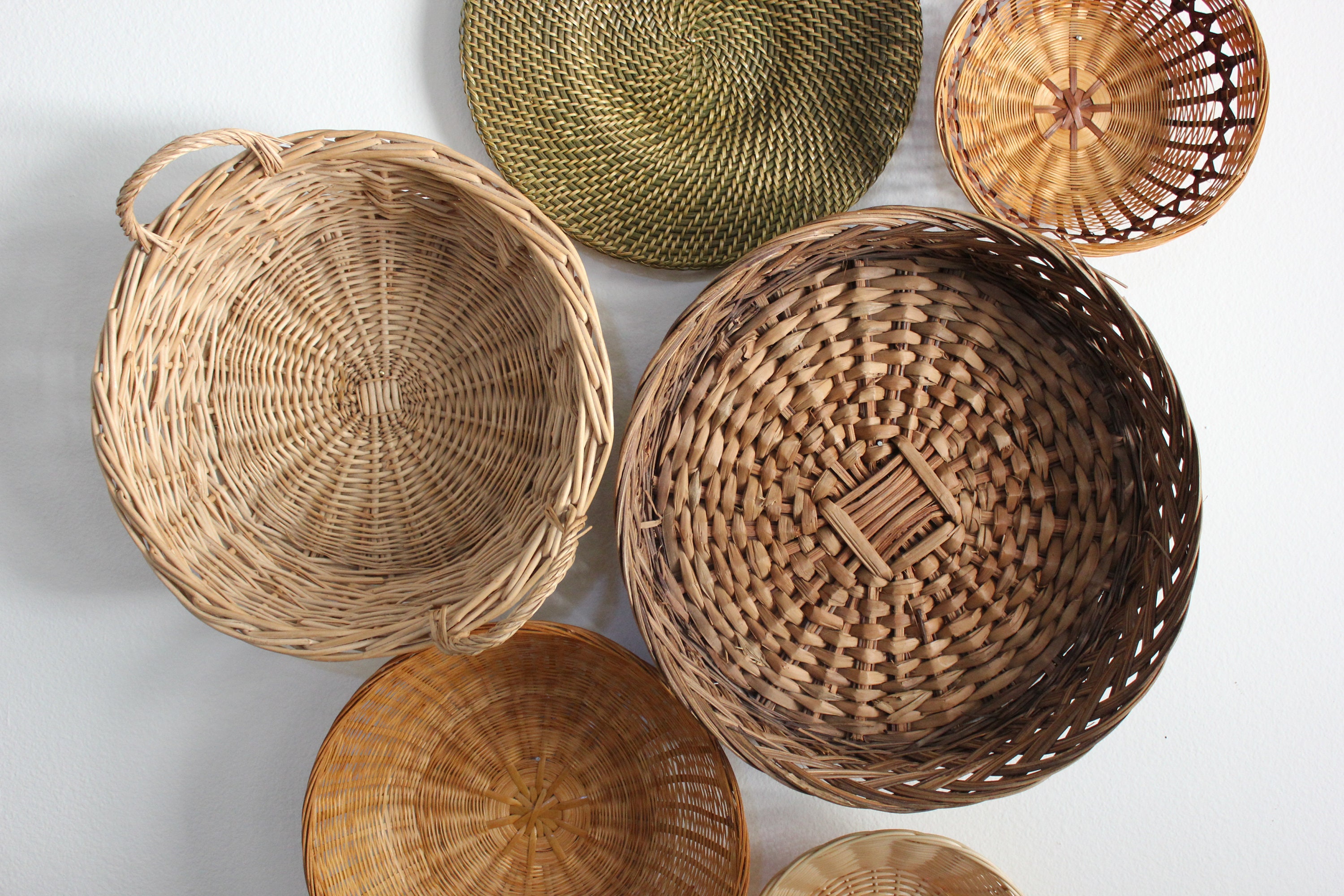 Beautiful Bohemian Basket Grouping Set of 7 Rattan Woven Wall Art