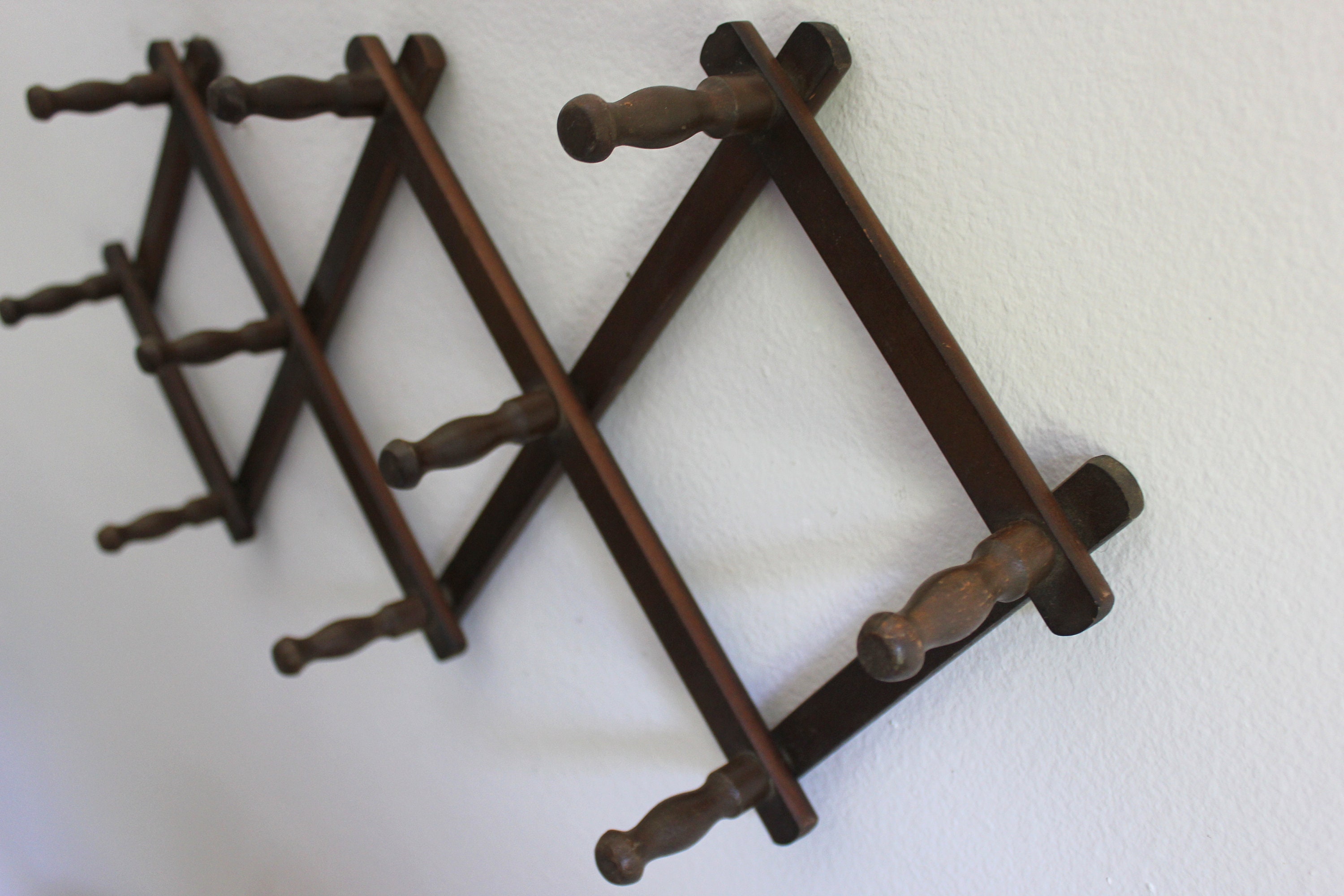 Vintage Wood Accordian Peg Rack Wall Hook