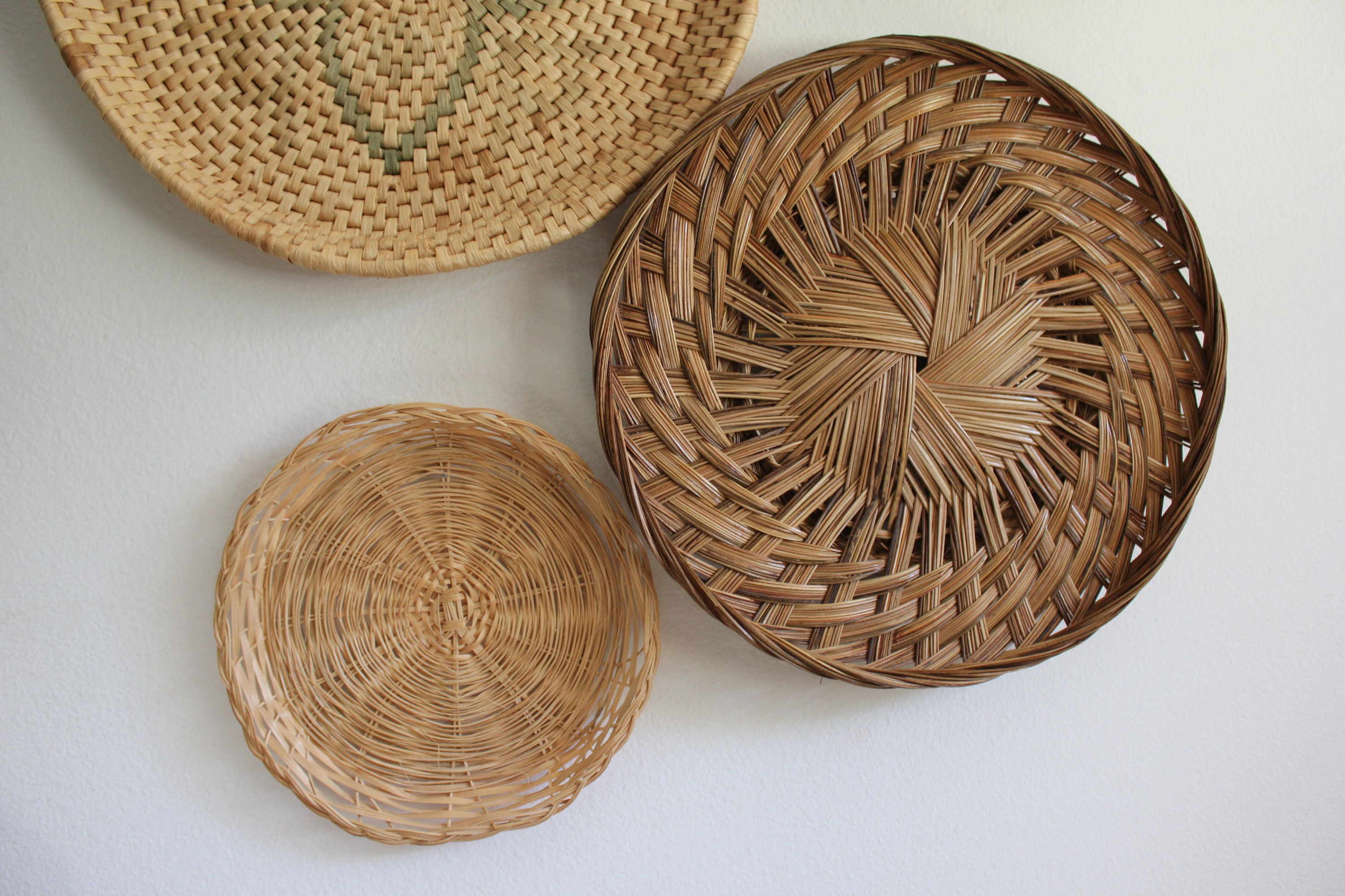 Beautiful Bohemian Basket Grouping Set of 7 Rattan Woven Wall Art