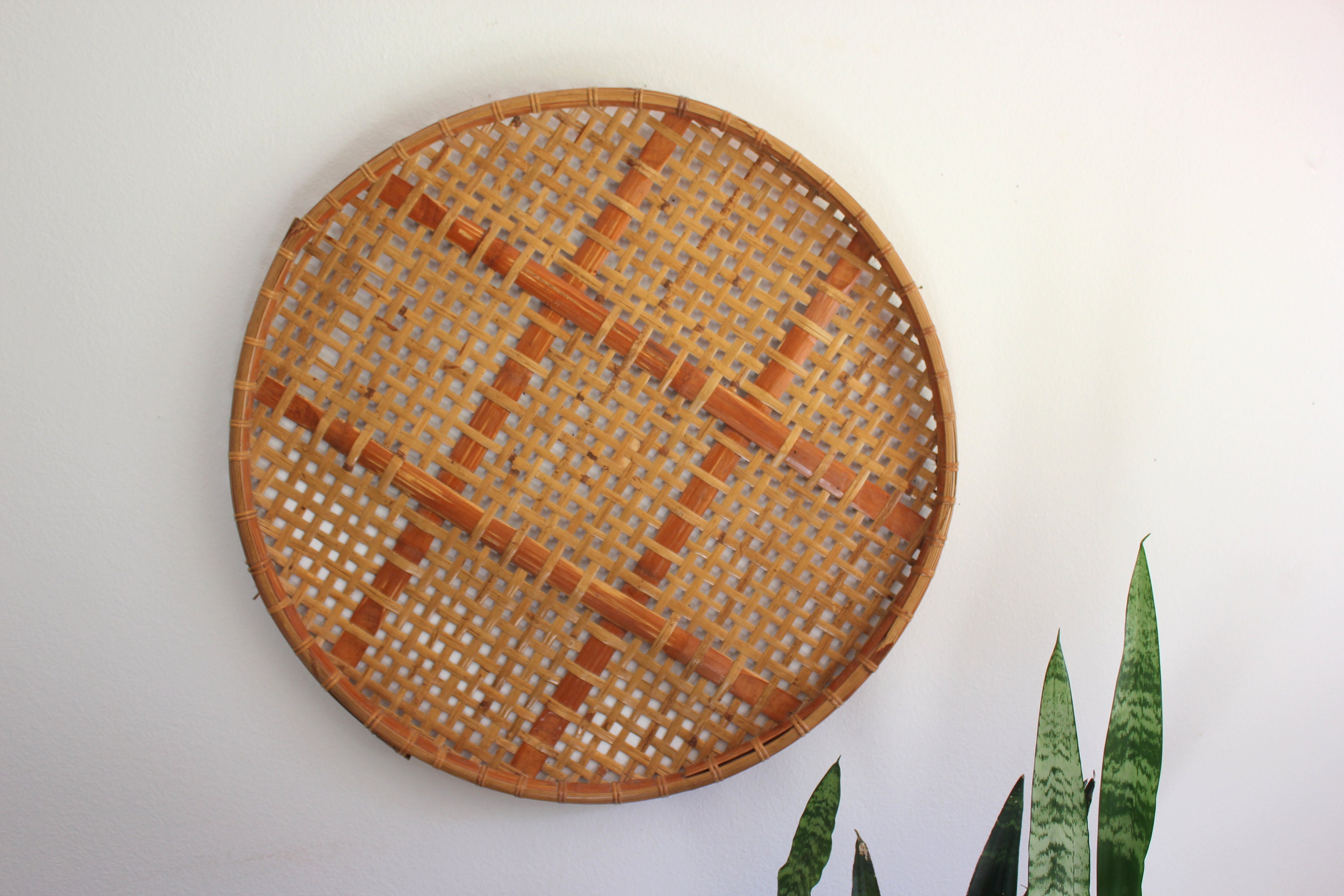 Oversized Wall Basket Woven Rattan and Bamboo Boho Decor