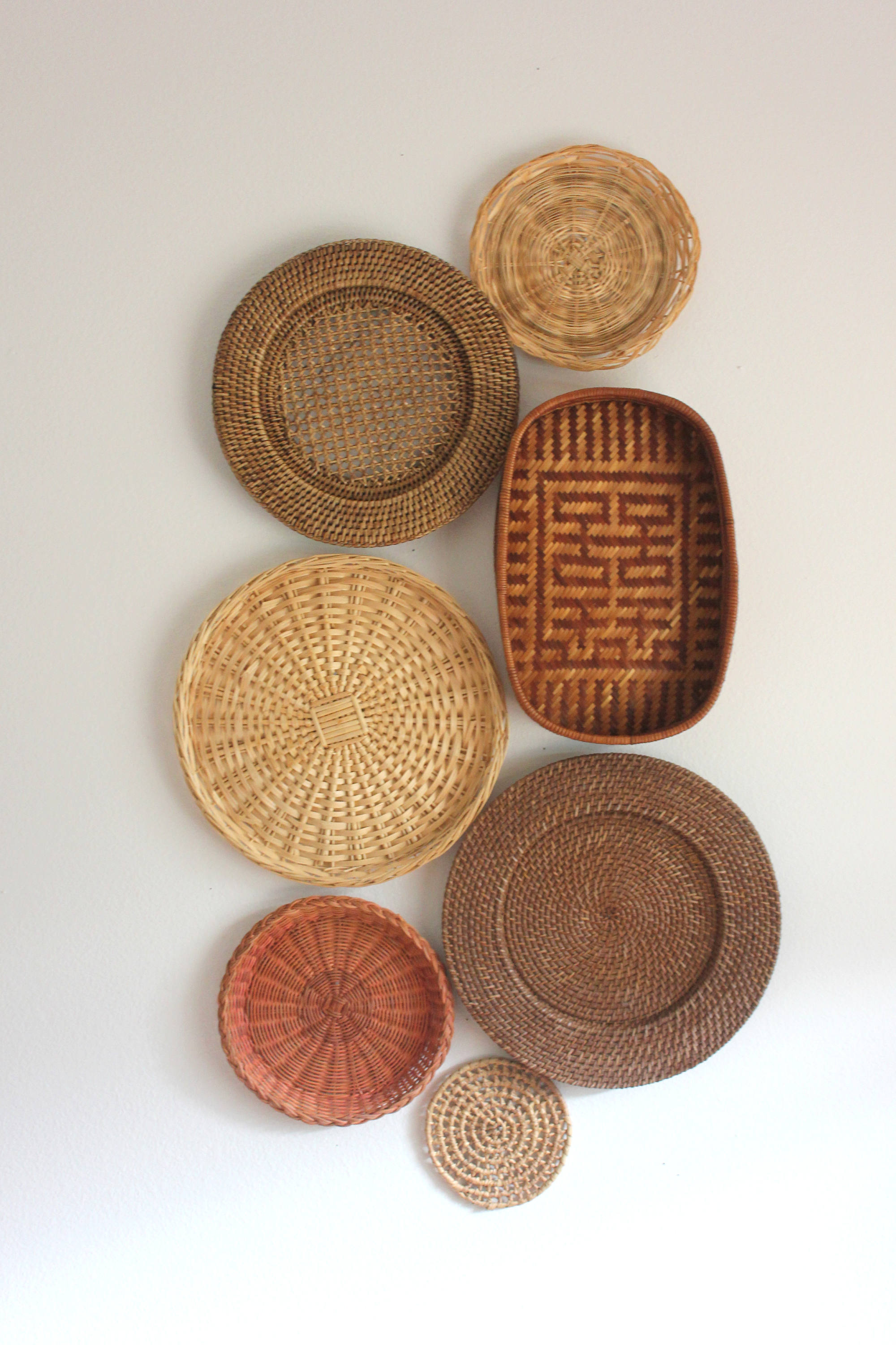 Beautiful Bohemian Basket Grouping Set of 7 Rattan Wall Art
