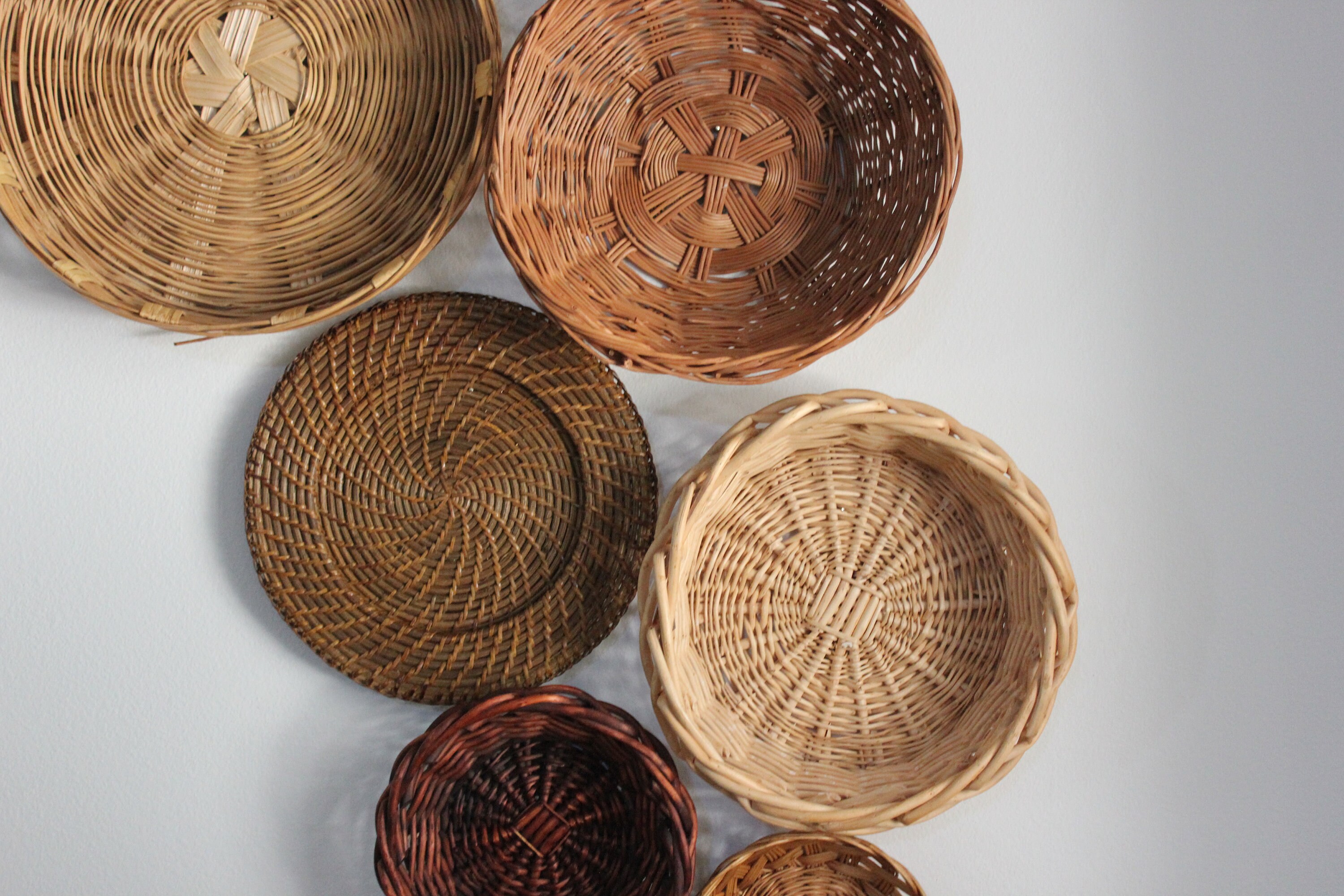 Beautiful Bohemian Basket Grouping Set of 7 Rattan Woven Wall Art
