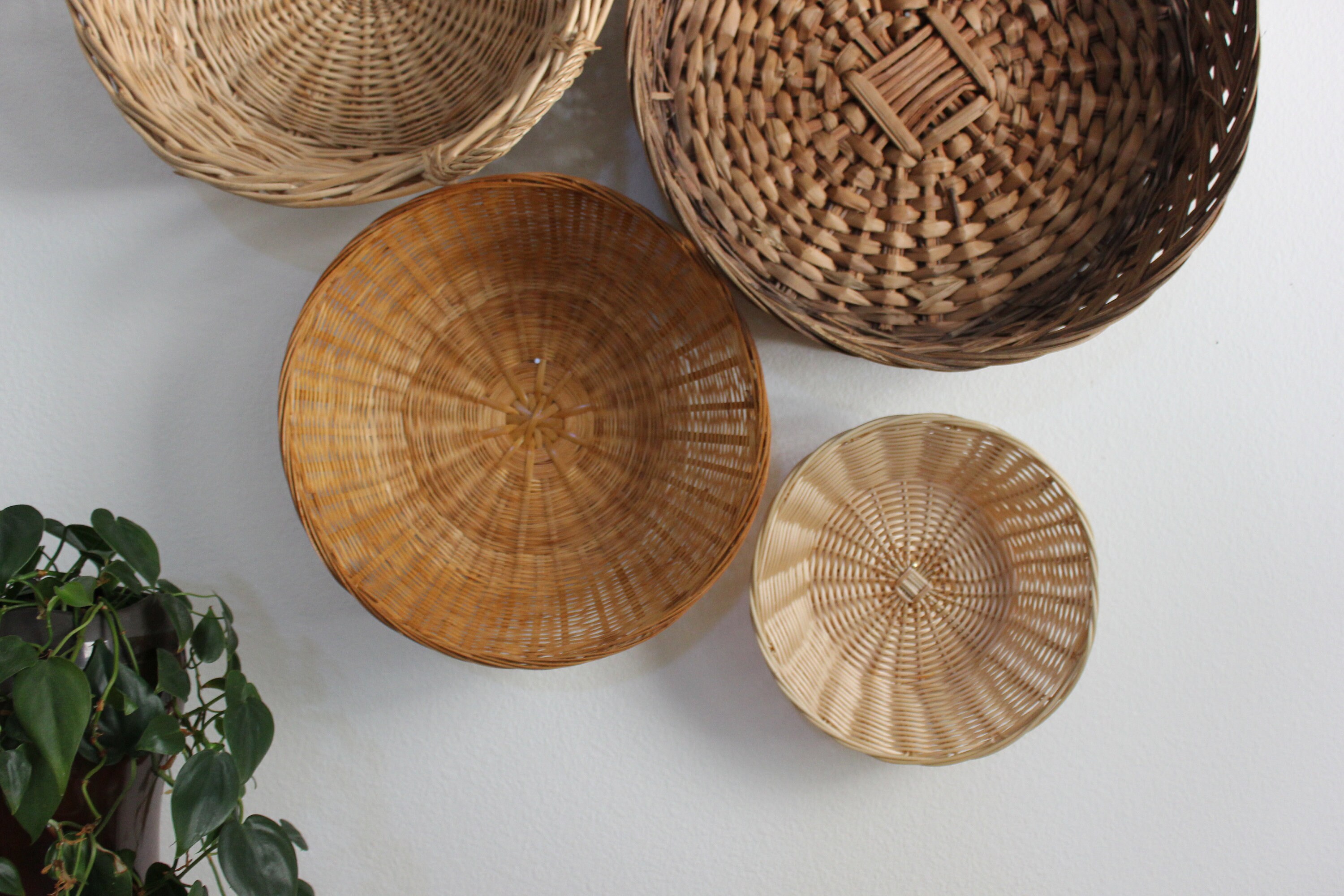 Beautiful Bohemian Basket Grouping Set of 7 Rattan Woven Wall Art