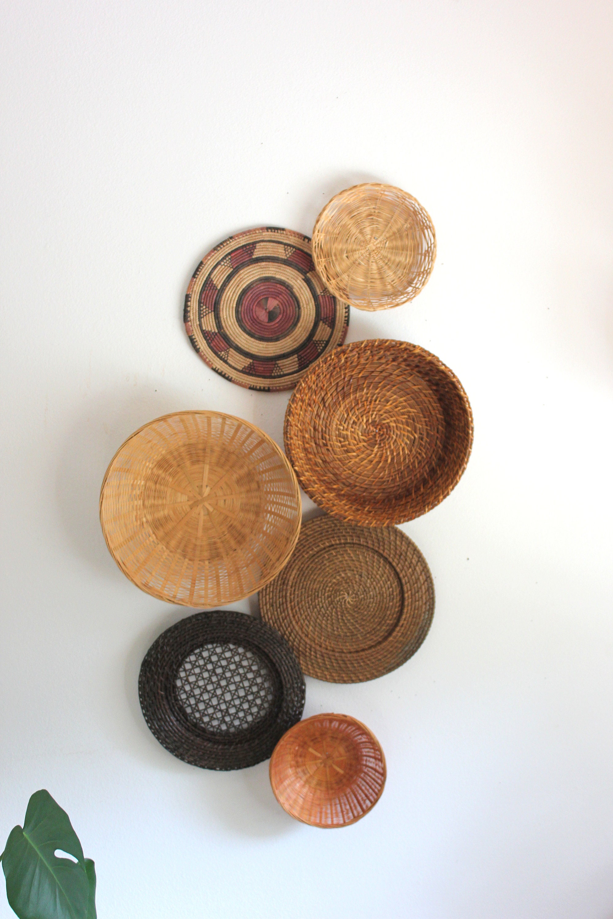 Beautiful Bohemian Basket Grouping Set of 7 Rattan Woven Wall Art