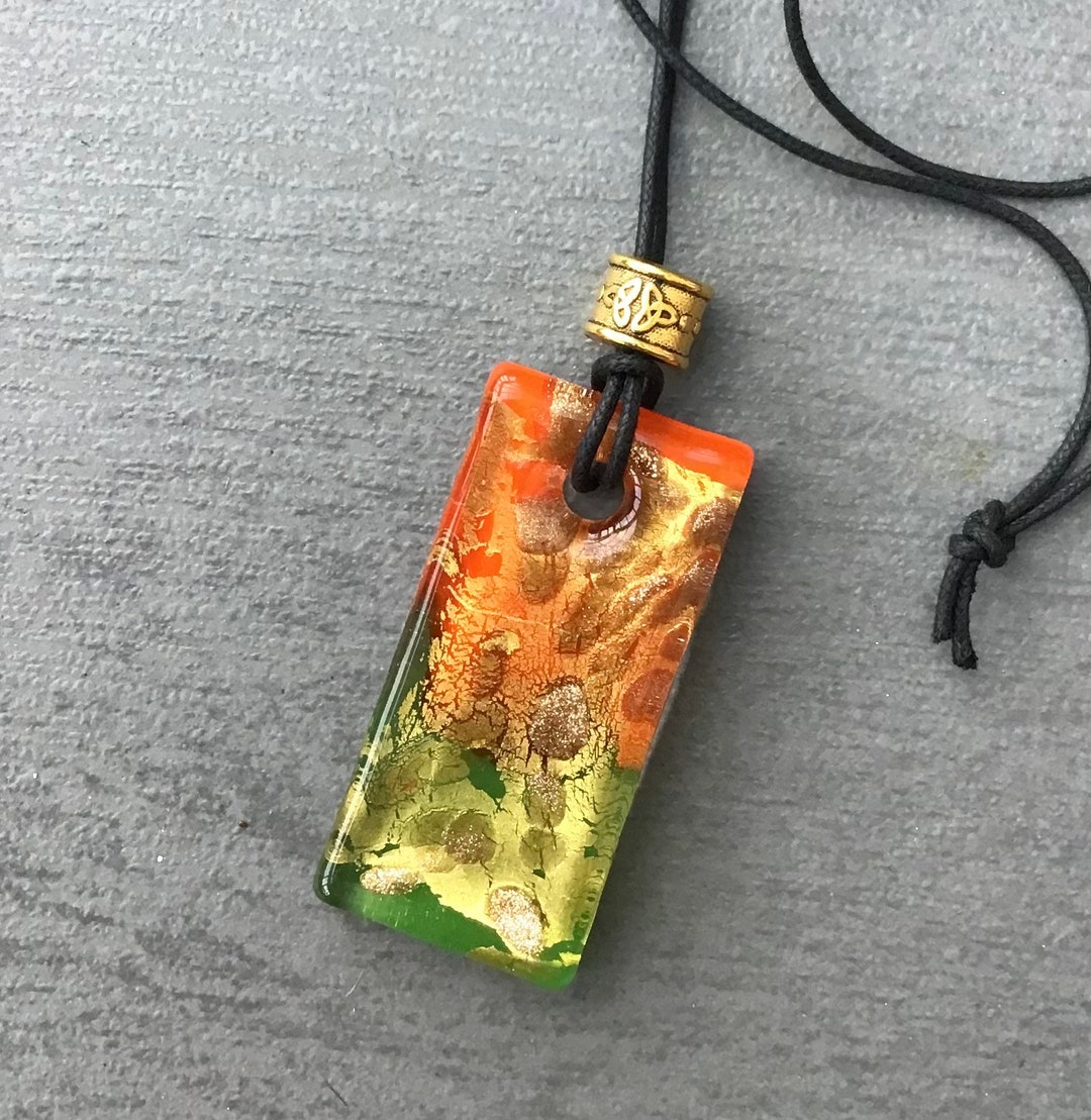 Murano Glass Irish Colours Irish Flag Rectangular Pendant Necklace ...
