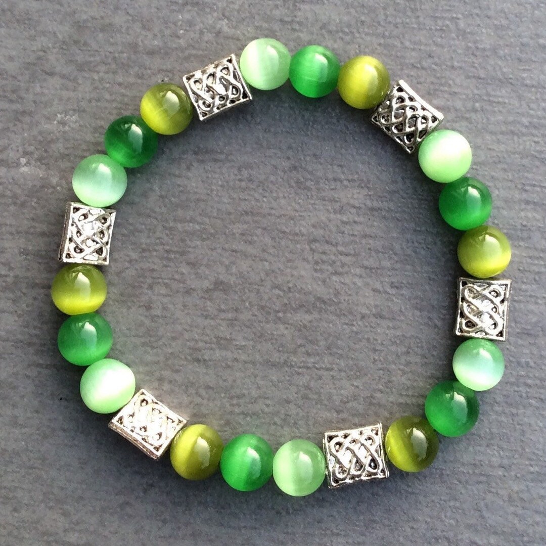 Green Cats Eye Celtic Bracelet, Irish Jewelry St. Patrick's Day Gift - Etsy