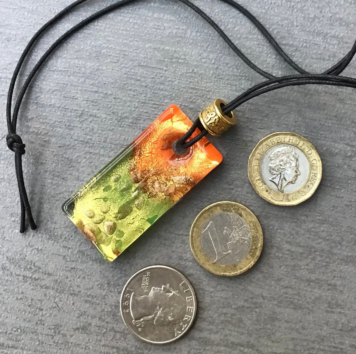 Murano Glass Irish Colours Irish Flag Rectangular Pendant Necklace ...