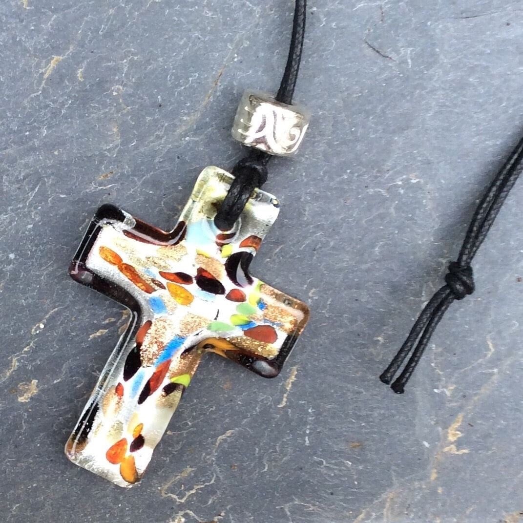 Venetian Murano Glass Cross Pendant Necklace Celtic Bead. | Etsy