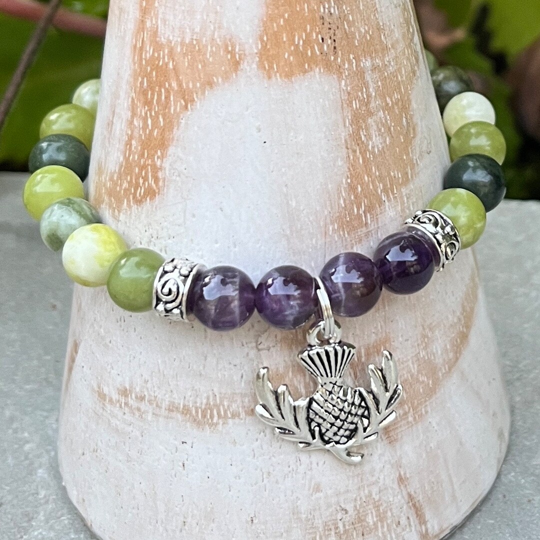 Scottish Thistle Bracelet Amethyst and Connemara Marble Stretch ...