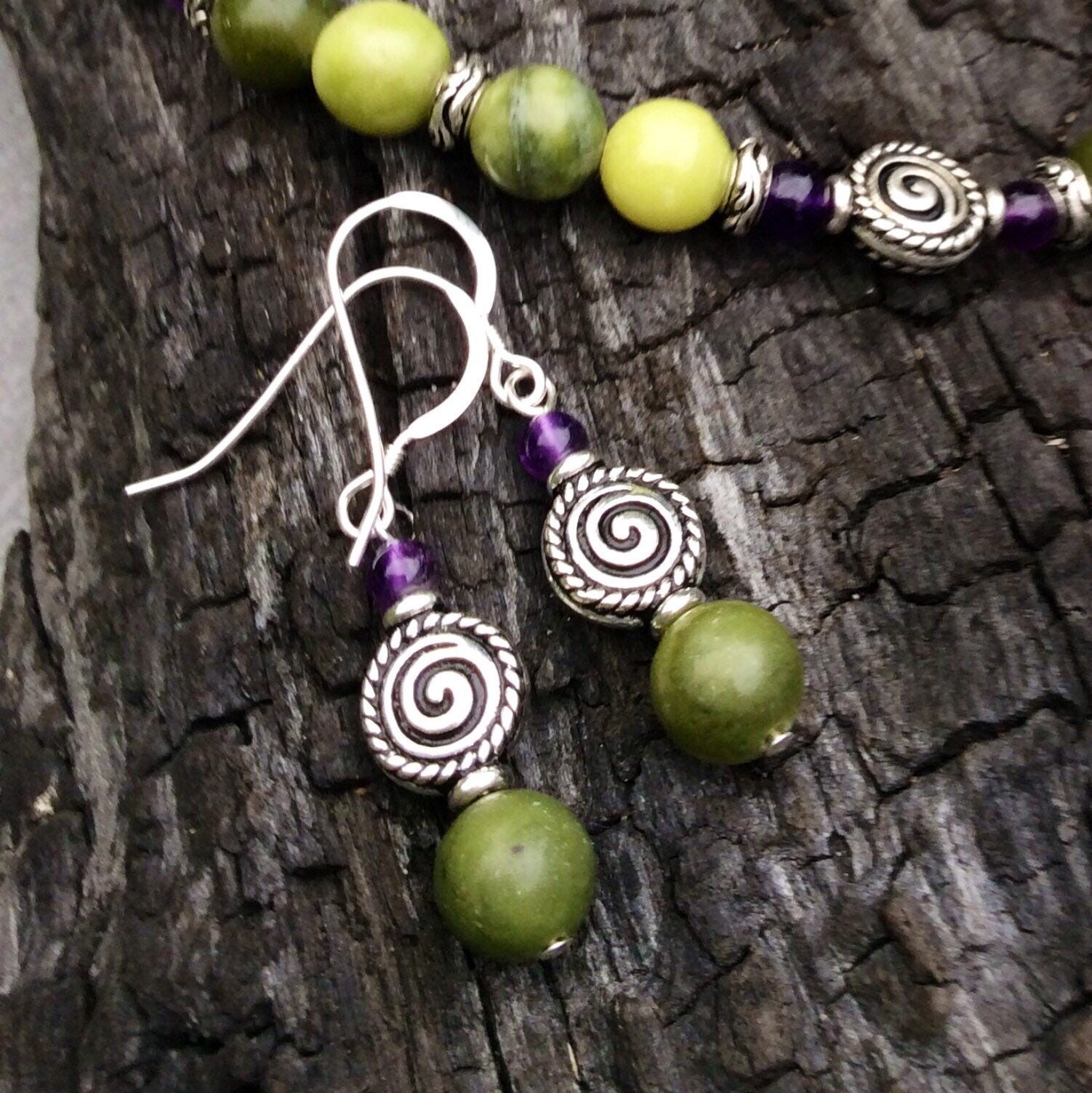 Connemara marble Amethyst Irish Celtic spiral earrings or | Etsy