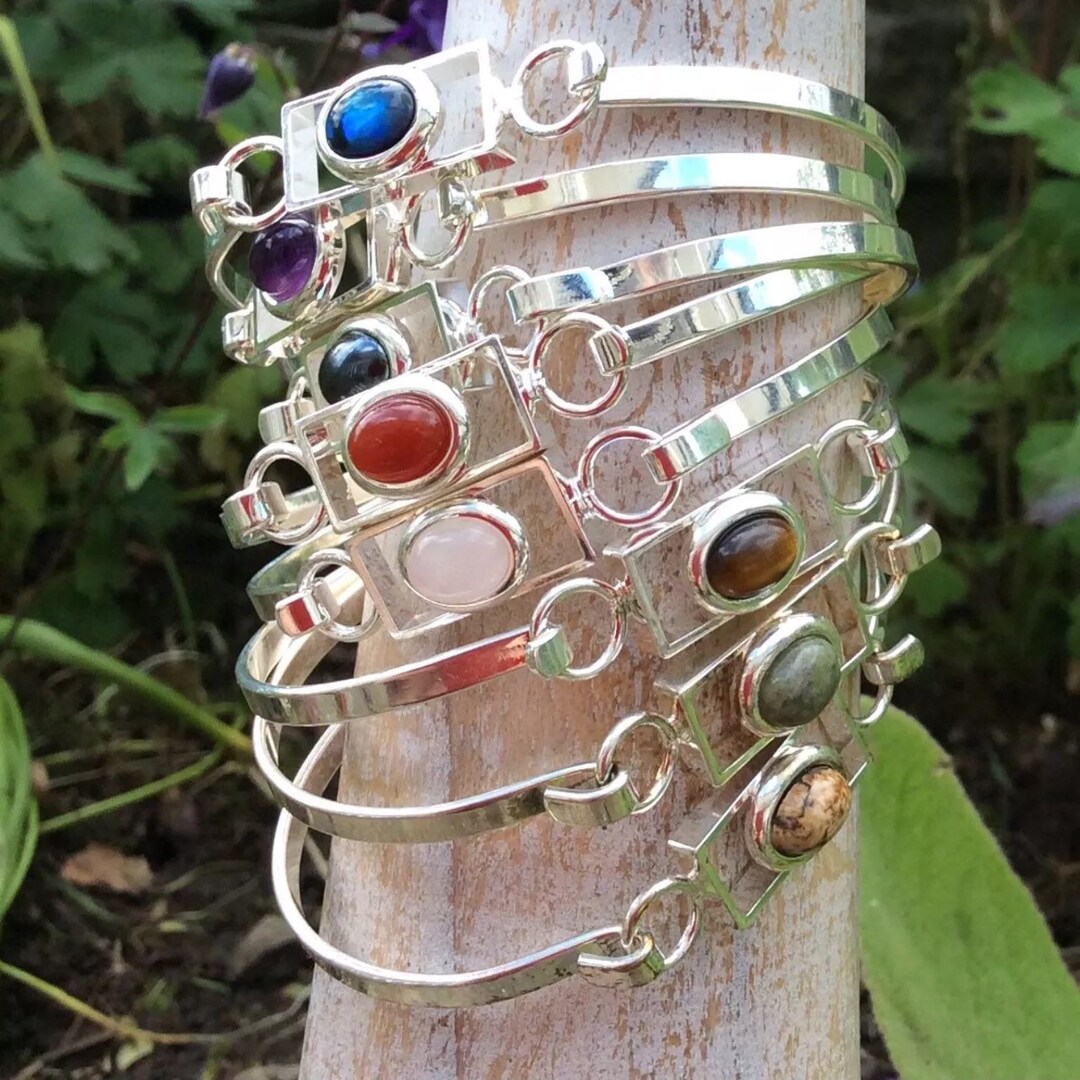 Gemstone Bangles Bracelet . Irish Jewelry Blue Purple Abalone Hematite ...