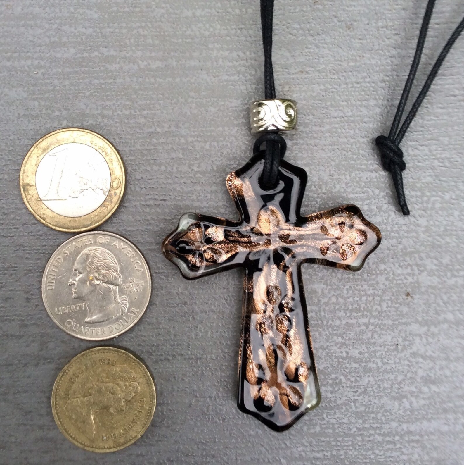 Green or Black Murano Venetian Glass Cross Pendant Necklace. | Etsy