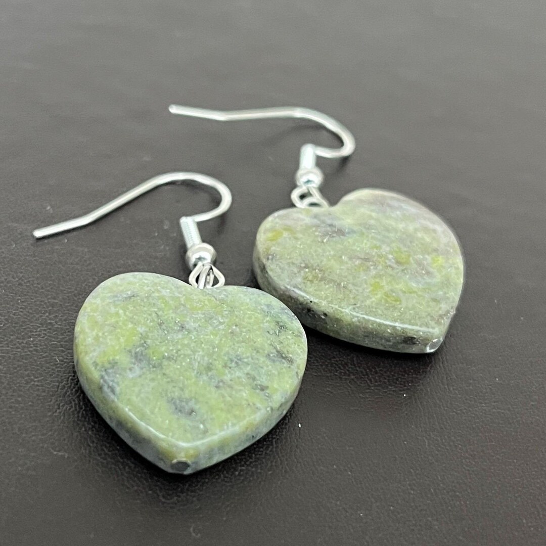 Connemara Marble Heart Earrings, Hand Carved Sterling Silver Wires - Etsy
