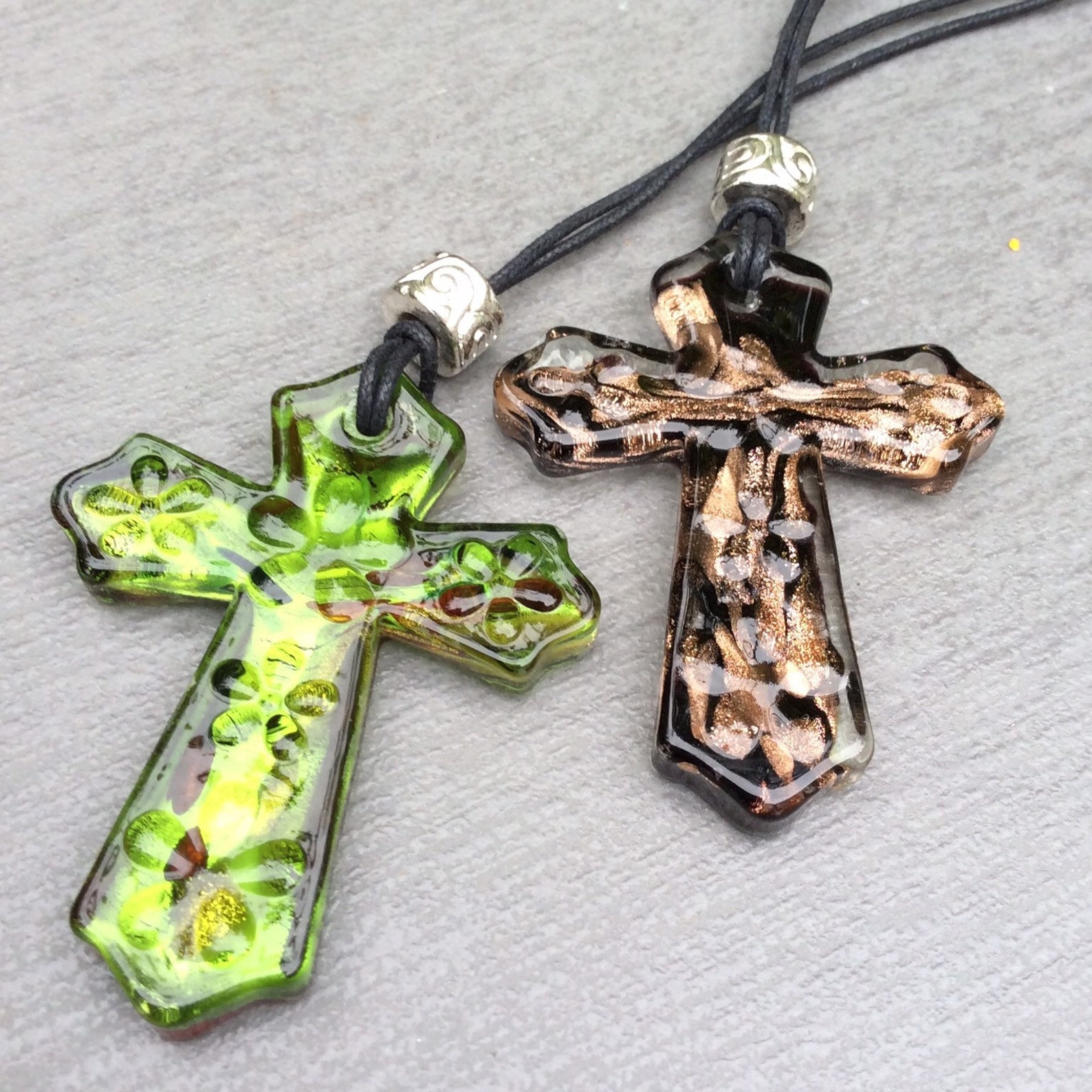 Green or Black Murano Venetian Glass Cross Pendant Necklace. | Etsy