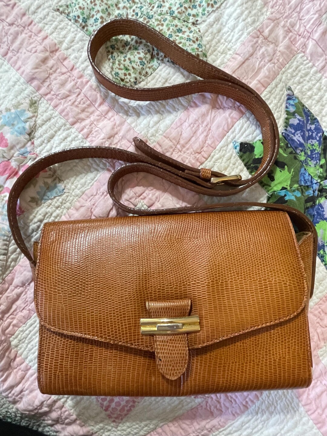 Vintage Snakeskin Embossed Congac Leather Crossbody Shoulder Bag - Etsy