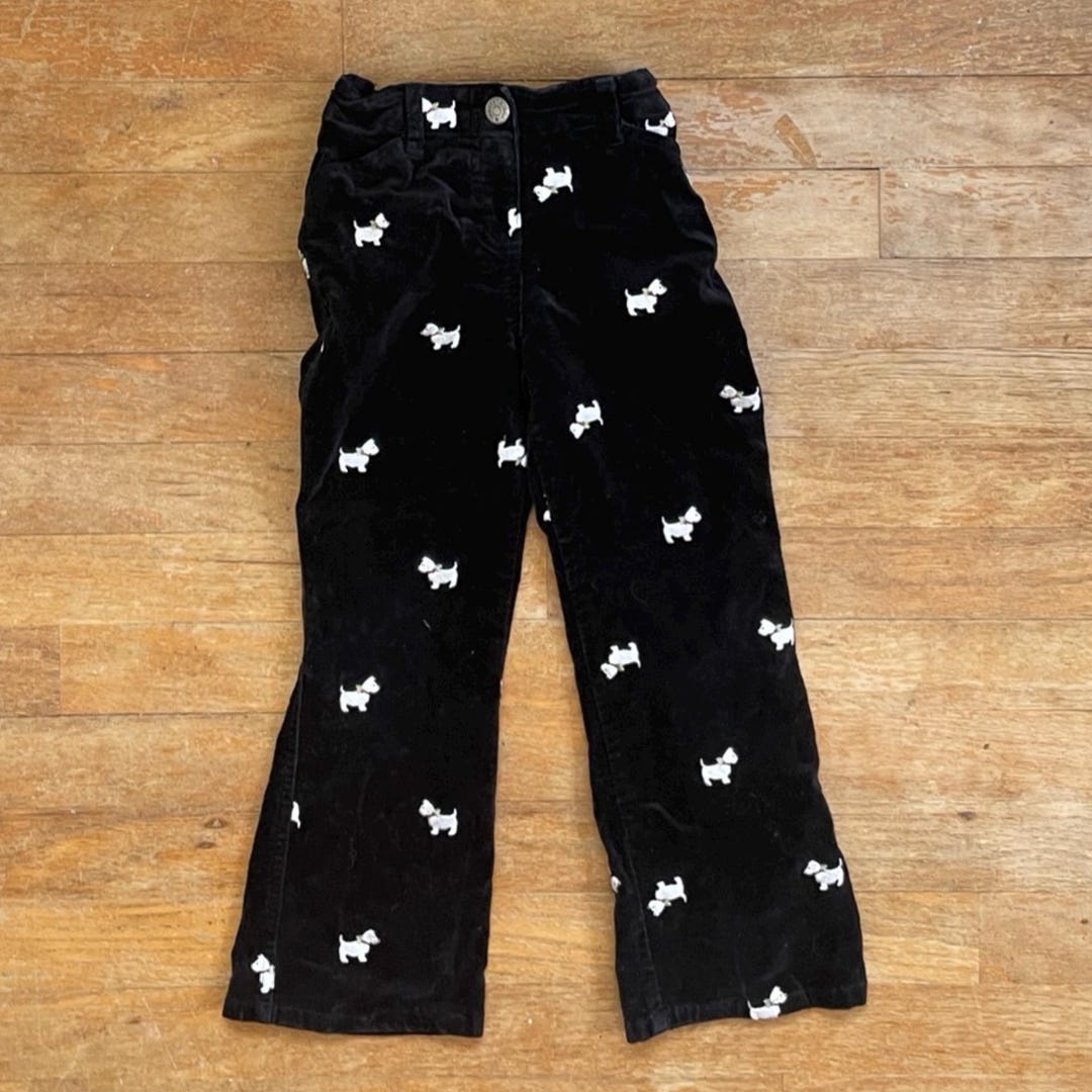 Vintage Hartstrings Velvet Girls Pants, Black Scotty Dog Print, Holiday ...