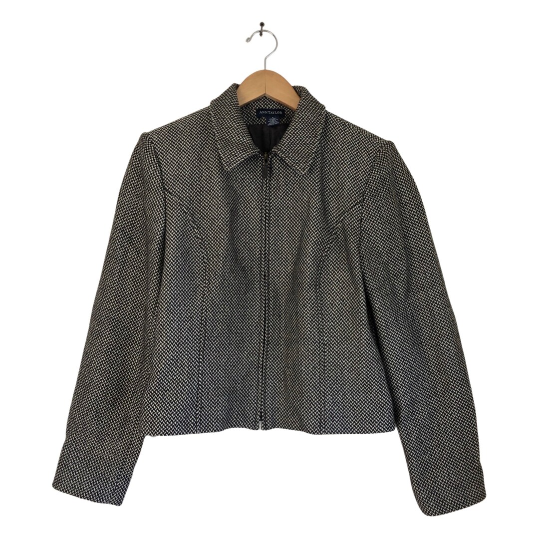 Vintage Ann Taylor Wool Houndstooth Zip Jacket - 1990s Women's Size 8 ...