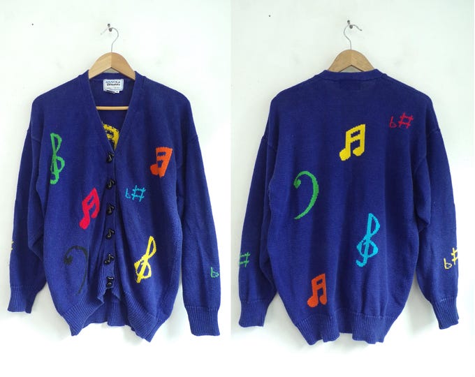 80s Music Cardigan Sweater Musical Note Sweater Choir Band Teacher ...