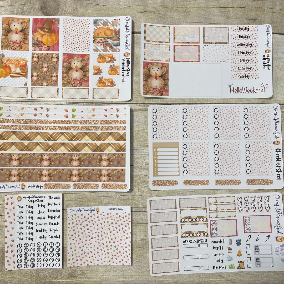 Turkey Day Standard Vertical Full Kit Weekly Layout Planner Stickers - Etsy