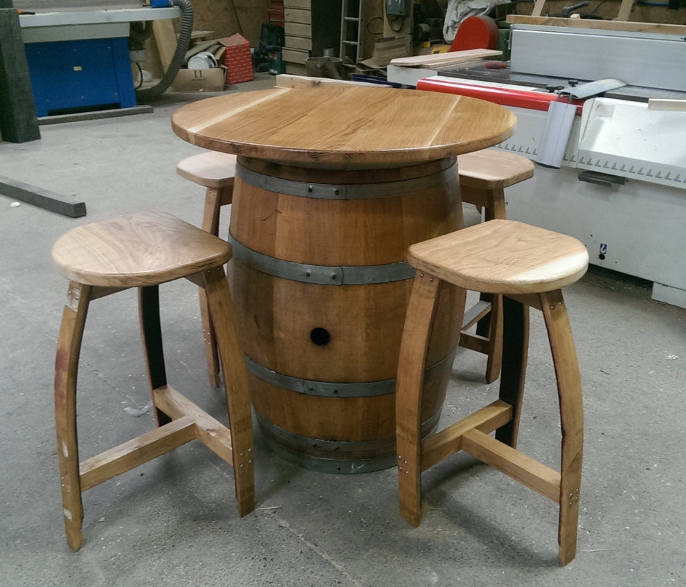 Wine Barrel Table with Solid Oak Table Top. Four Barrel Stave | Etsy