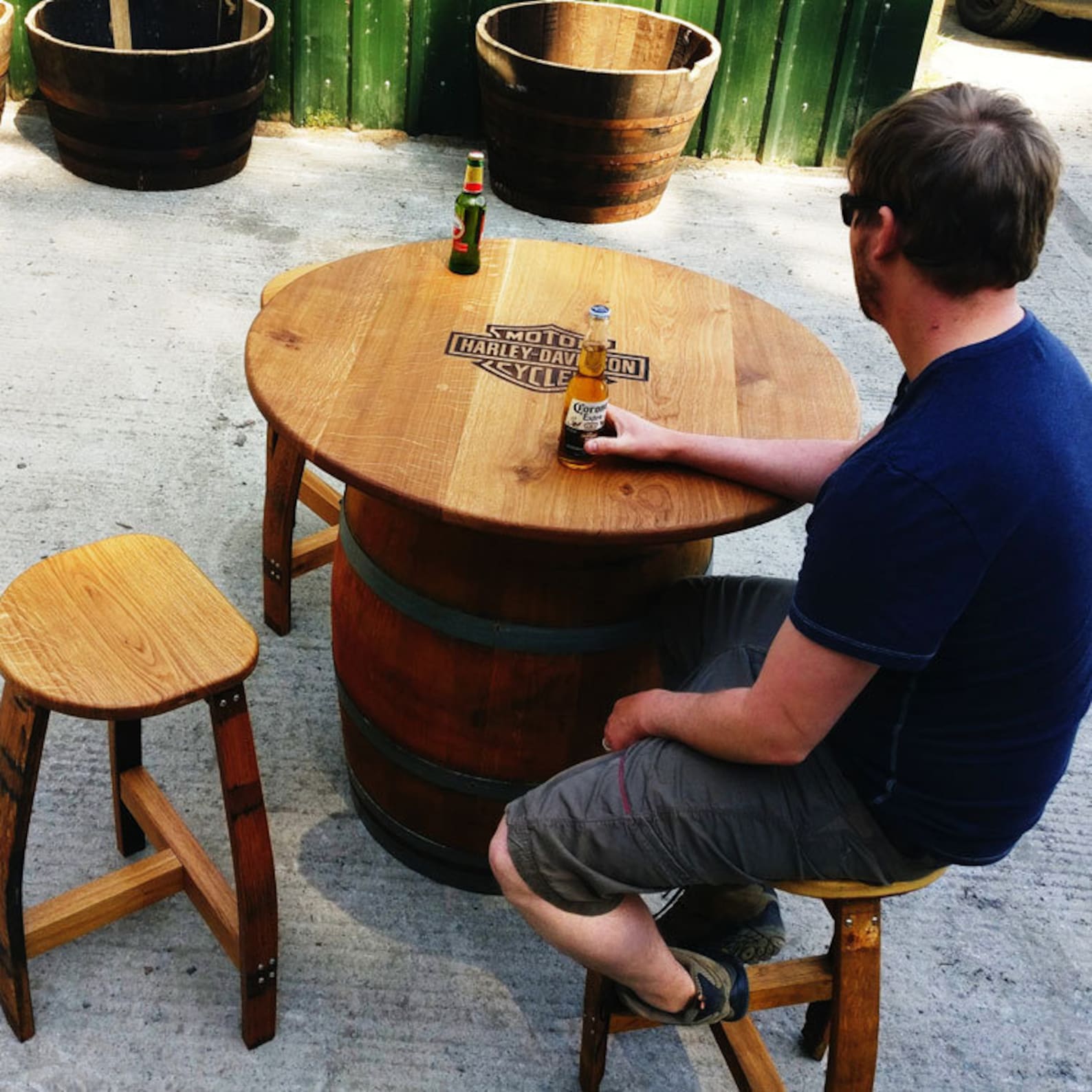 Wine Barrel Table with Solid Oak Table Top. Four Barrel Stave | Etsy