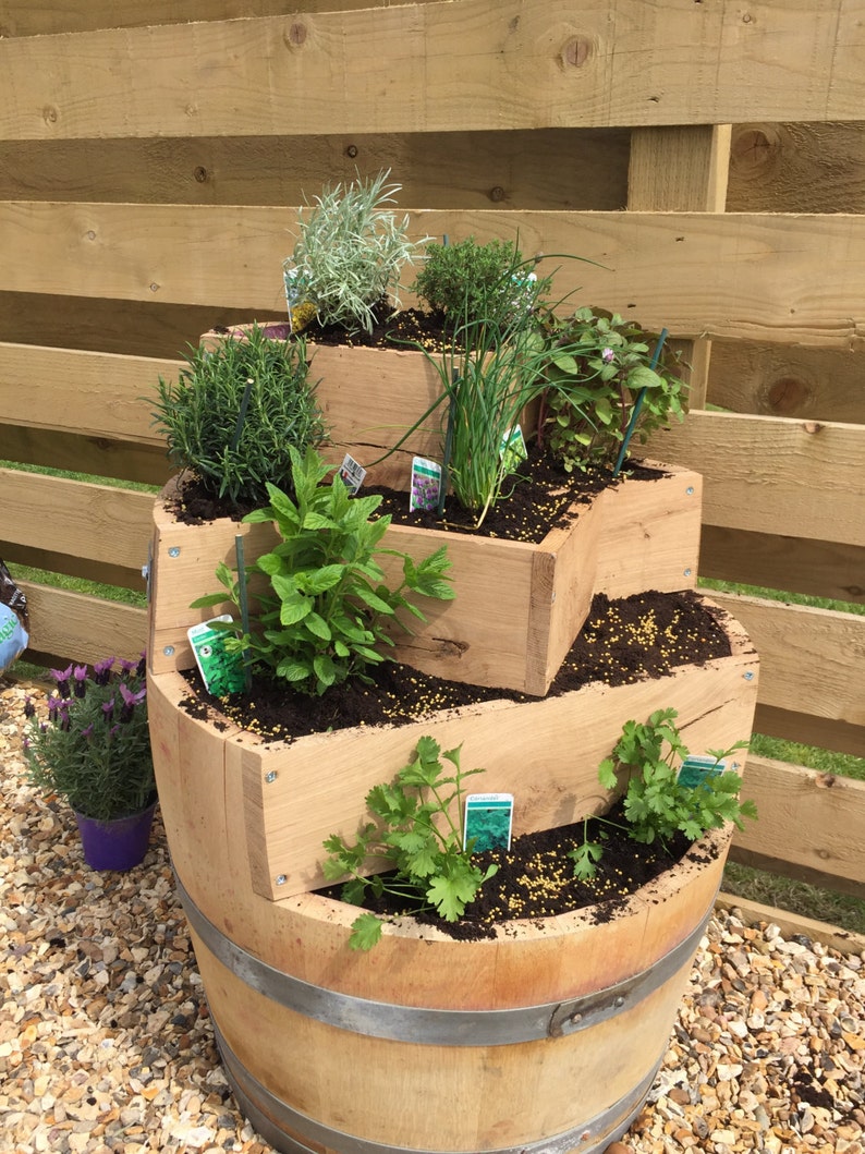 Oak Barrel Planter Multi-level Perfect for Garden Kitchen - Etsy