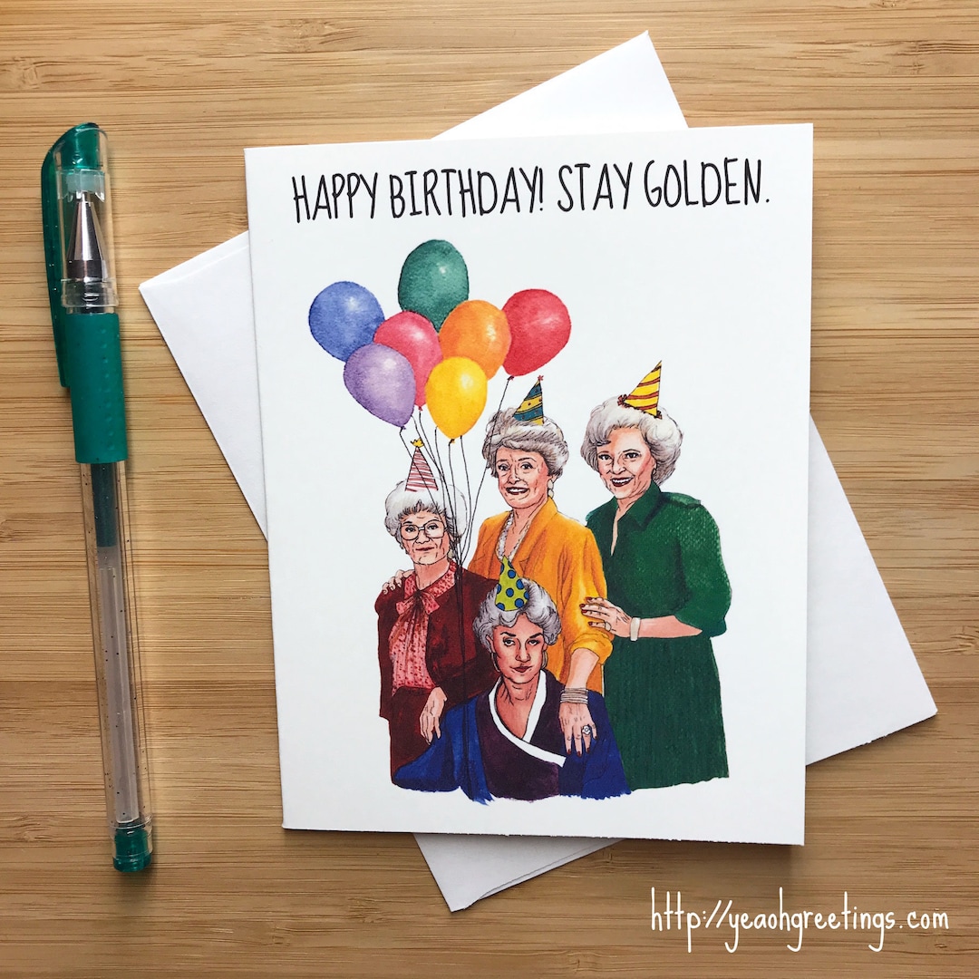 Cute 'stay Golden' Birthday Card, 80s Pop Culture, 1980s Retro, Funny ...