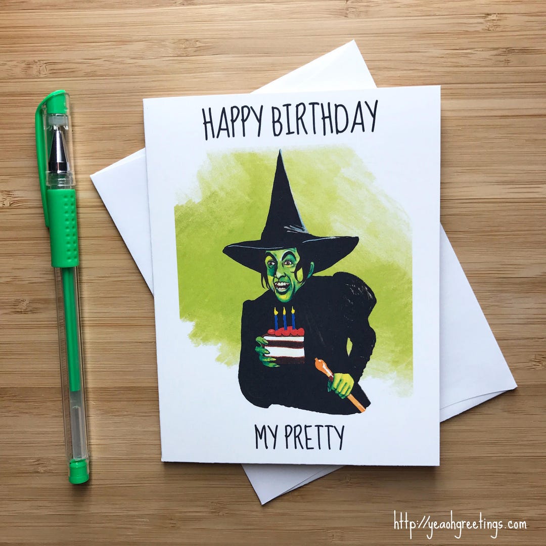 Cute Witch Birthday Card, Kansas, Cute Birthday Card, Vintage and Retro ...