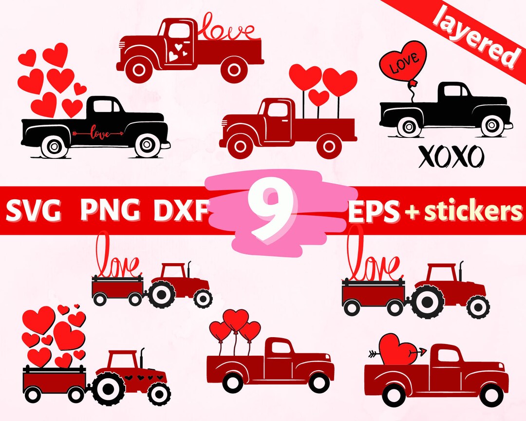 Valentines Trucks SVG, Happy Valentines Day Svg, Happy Valentines Day ...