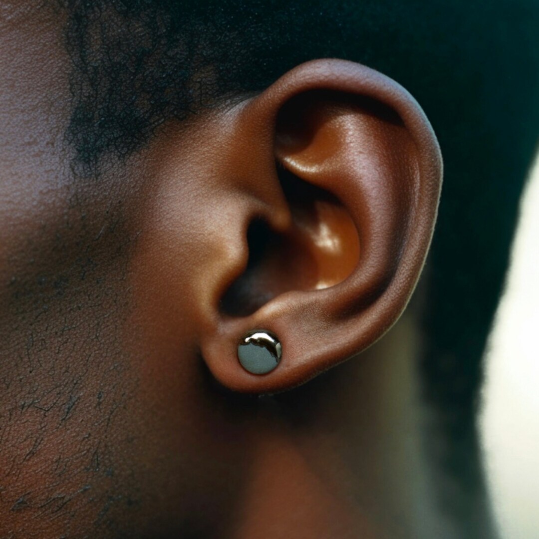 Grey Studs for Men With Platinum Accent Circular Mini Porcelain ...