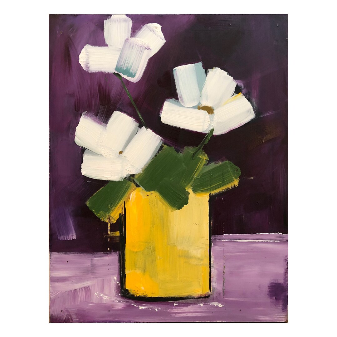 Flower Painting on a Wood Panel Original Flower Art Purple - Etsy