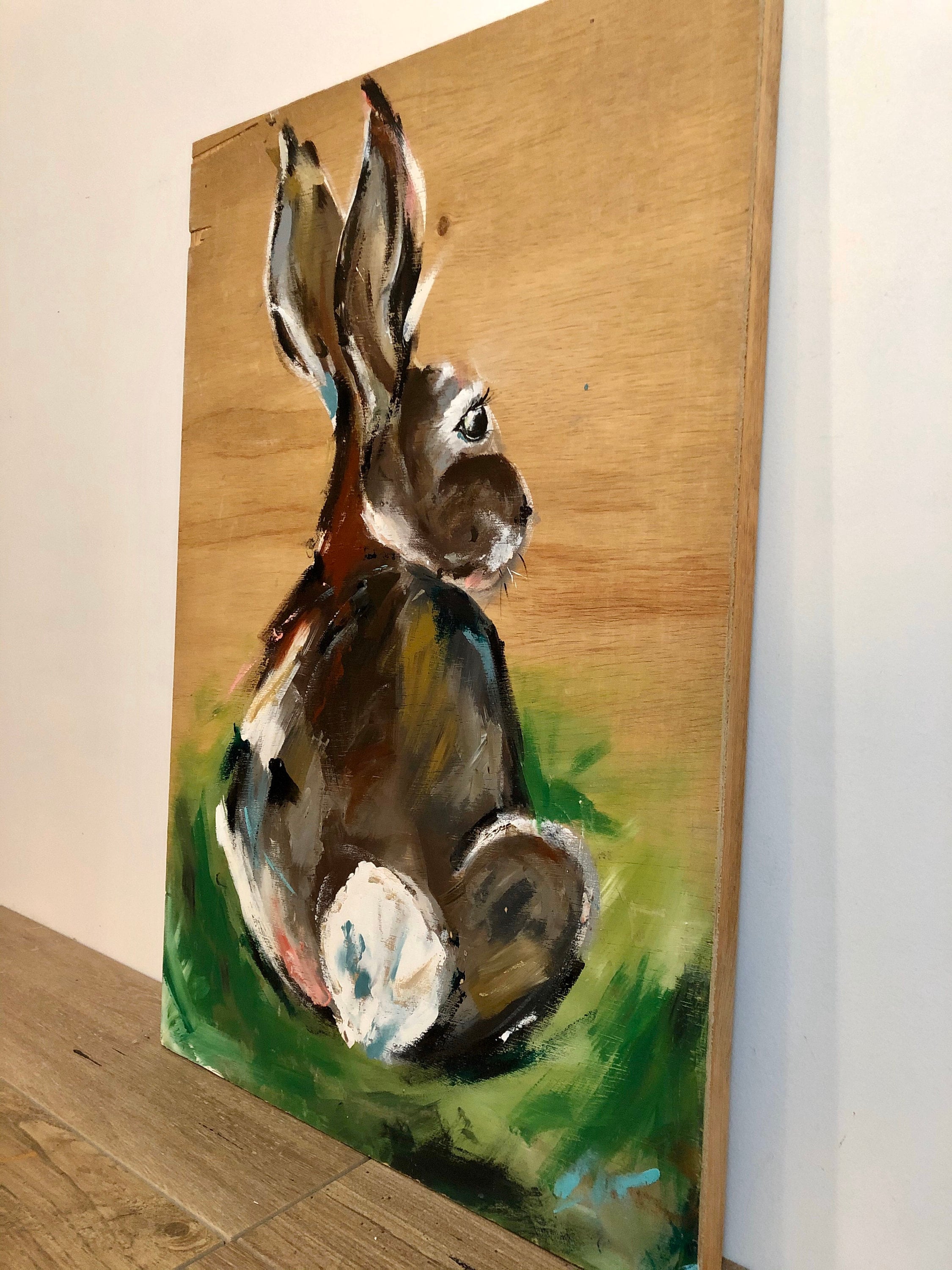 Bunny Painting on a Wood Panel Rabbit Original Art | Etsy