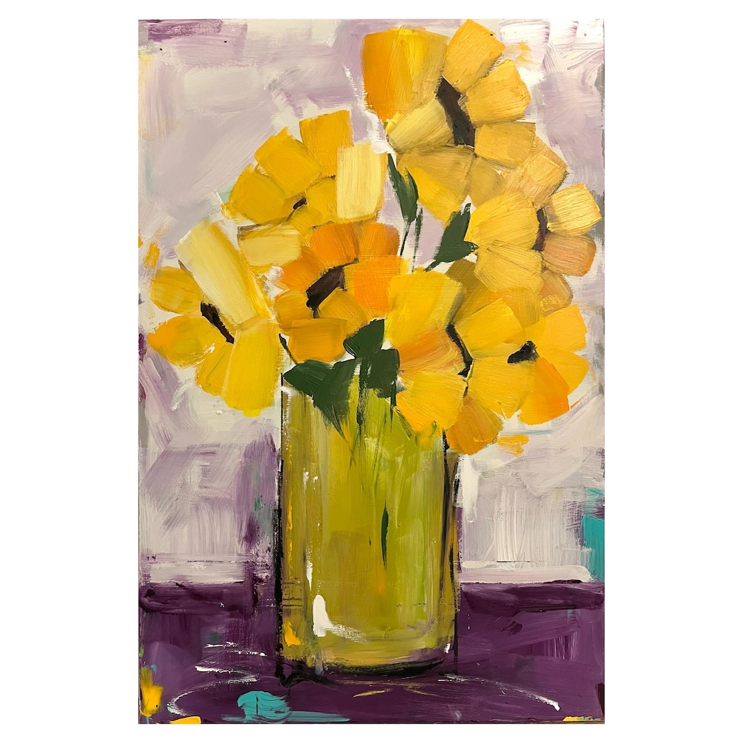 Flower Painting on a Wood Panel Original Art Yellow Sunflowers - Etsy