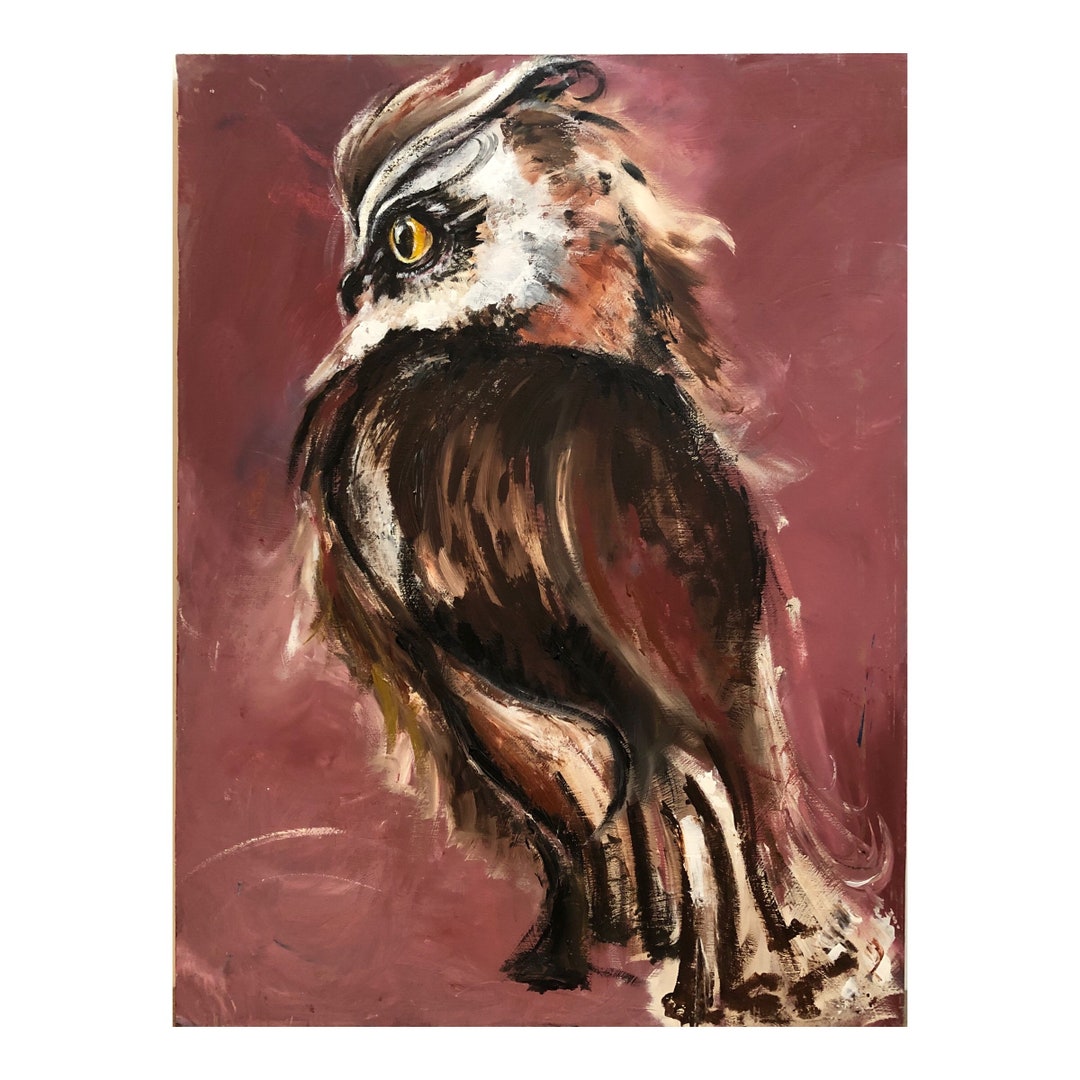 Original Owl Painting on a Wood Panel Large Owl Art - Etsy