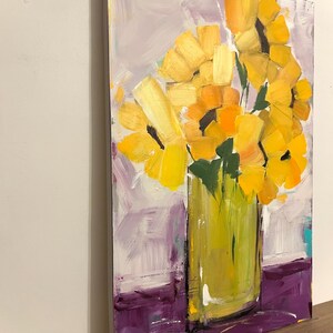 Flower Painting on a Wood Panel Original Art Yellow Sunflowers - Etsy