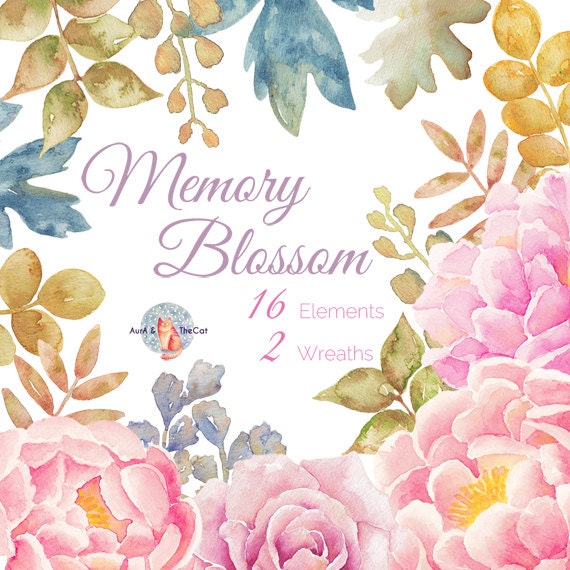 Watercolor Memory Blossom Flowers Elements and Wreaths Hand | Etsy