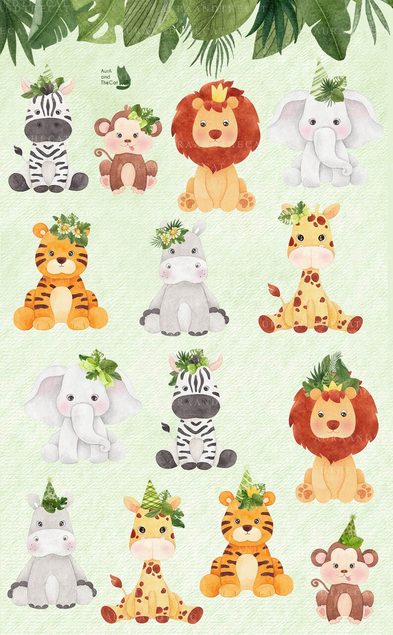 Safari Watercolor Clipart, Jungle Watercolor Clip Art, Safari Baby ...