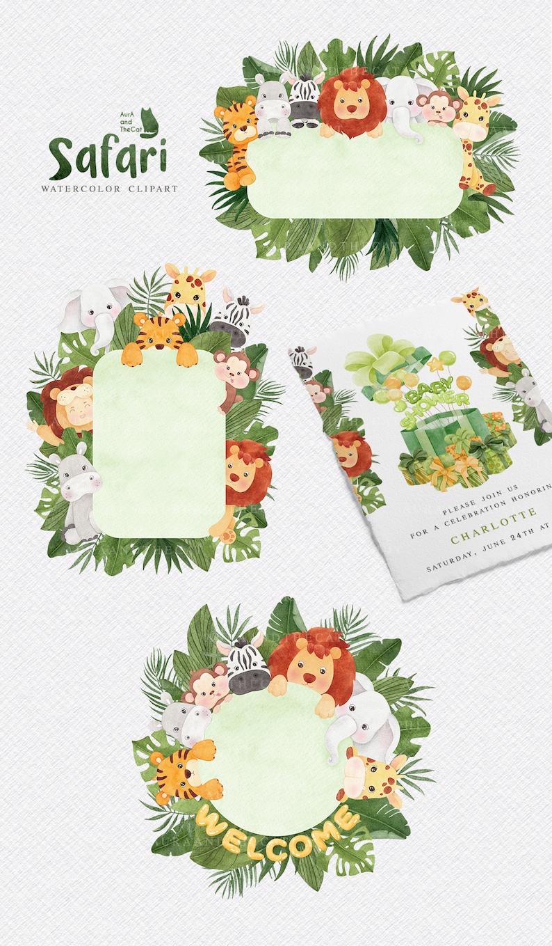 Safari Watercolor Clipart, Jungle Watercolor Clip Art, Safari Baby ...