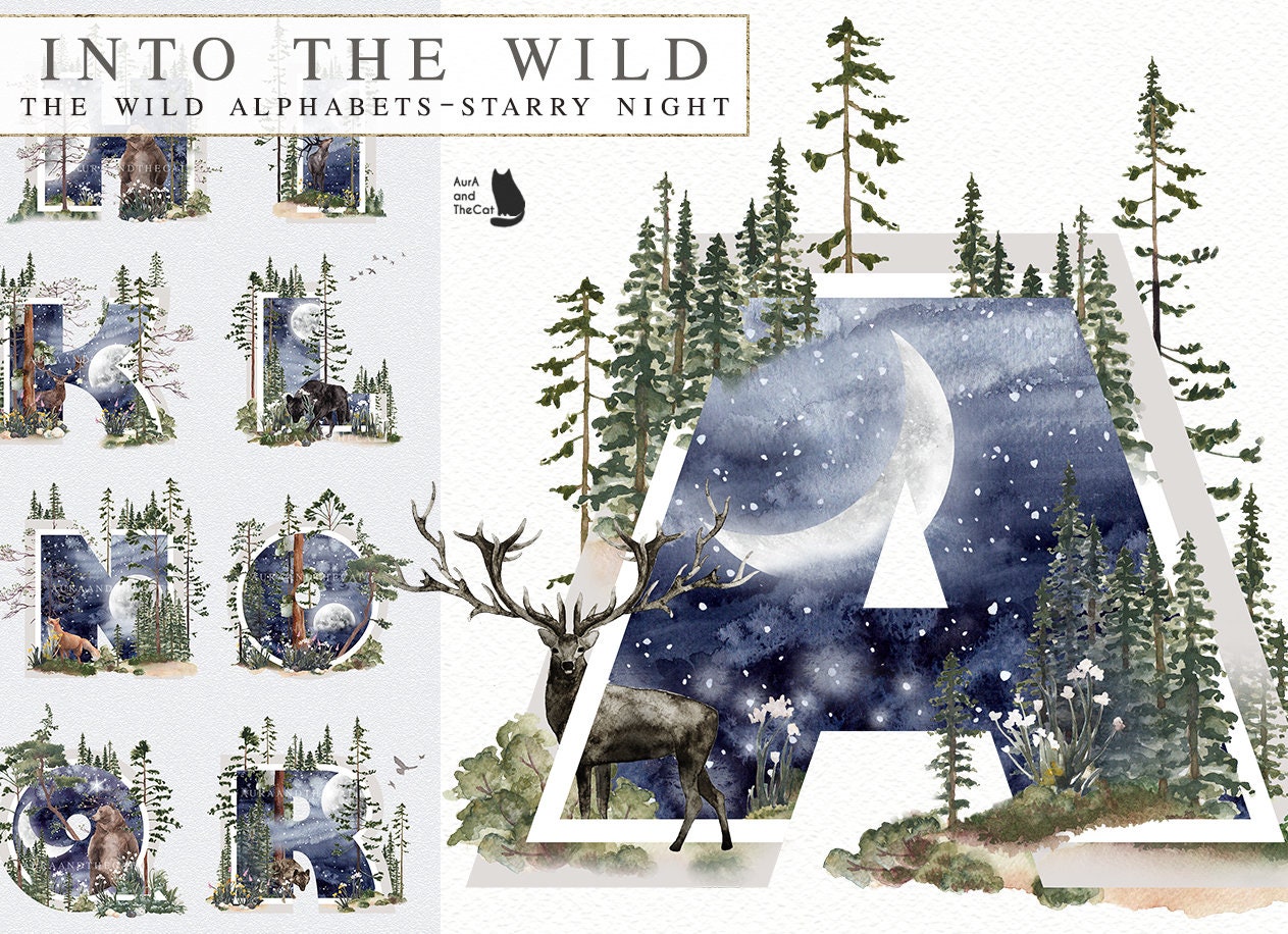 Into the Wild - the Wild Alphabets Starry Night-watercolor Alphabets ...