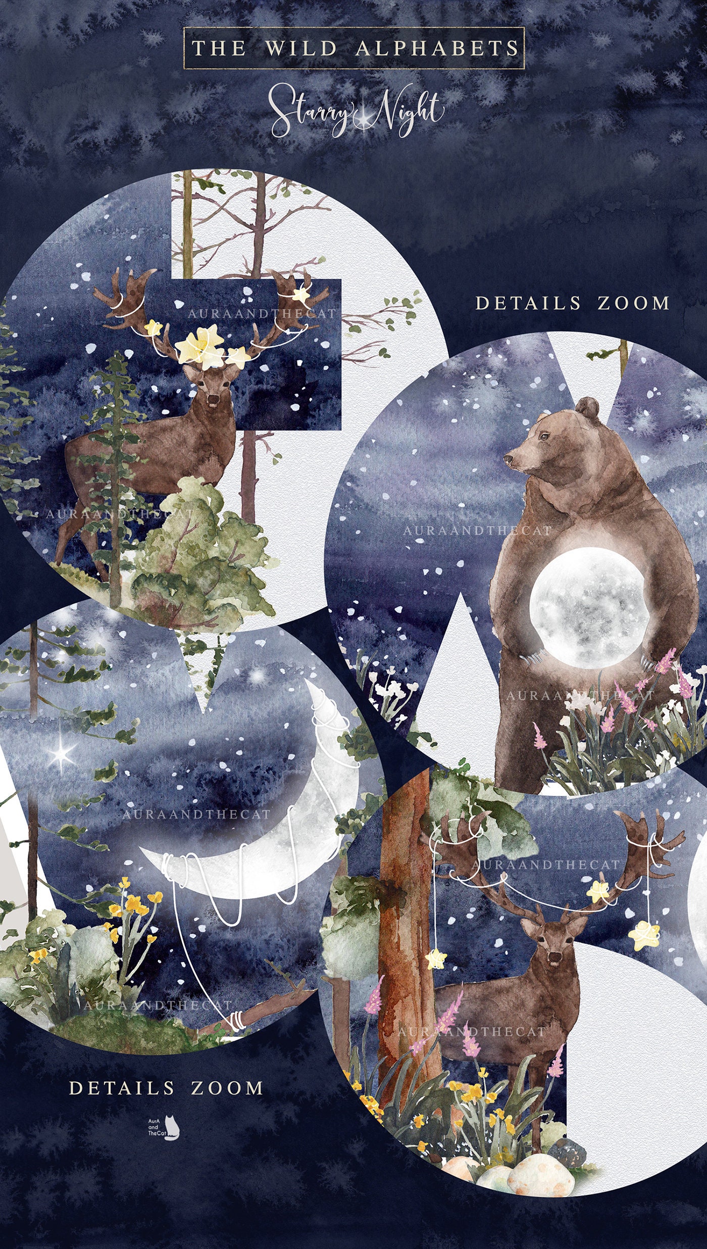 Into the Wild the Wild Alphabets Starry Night-watercolor Alphabets-moon ...